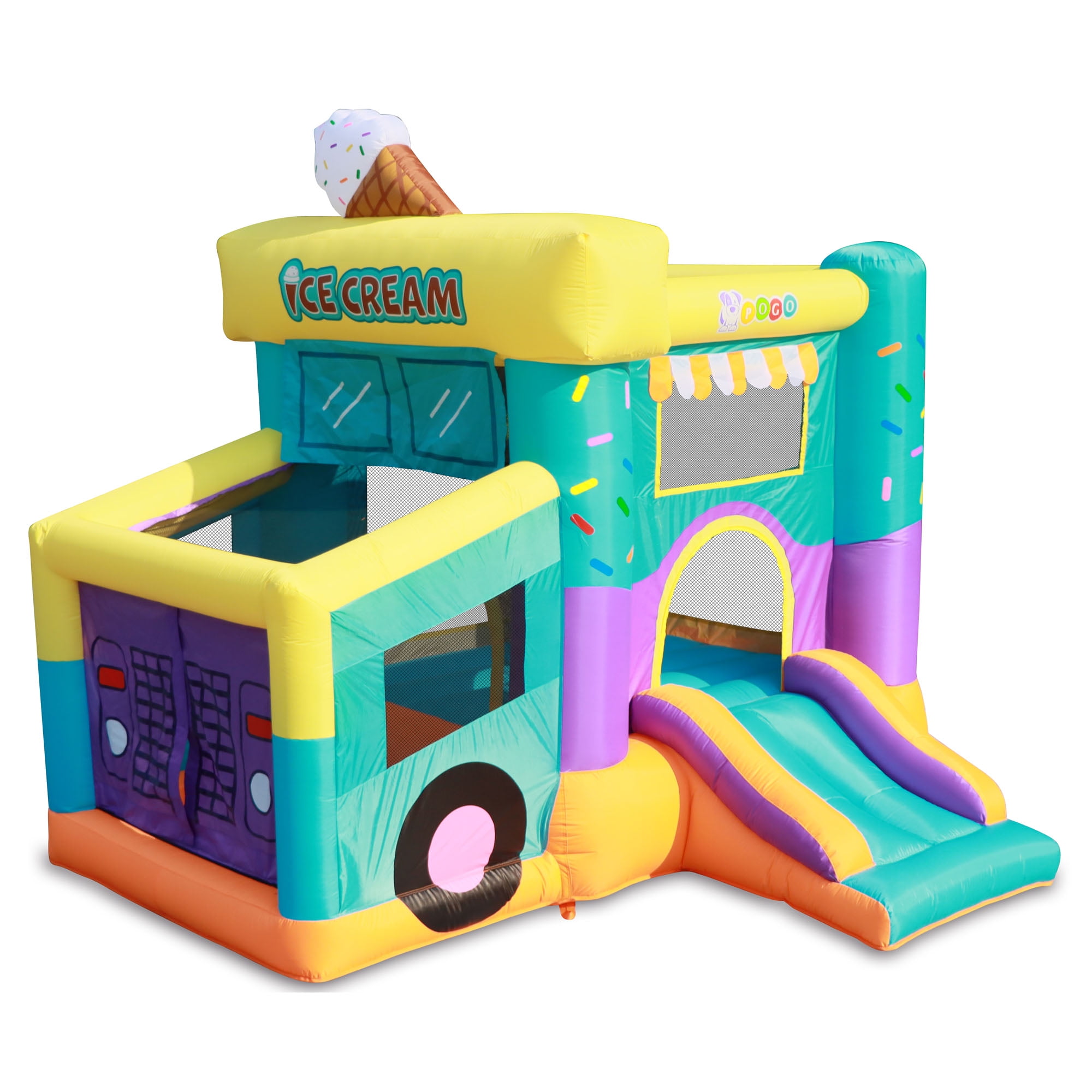 Pogo Bounce House Backyard Kids Inflatable Bounce House with Slide, Ice ...