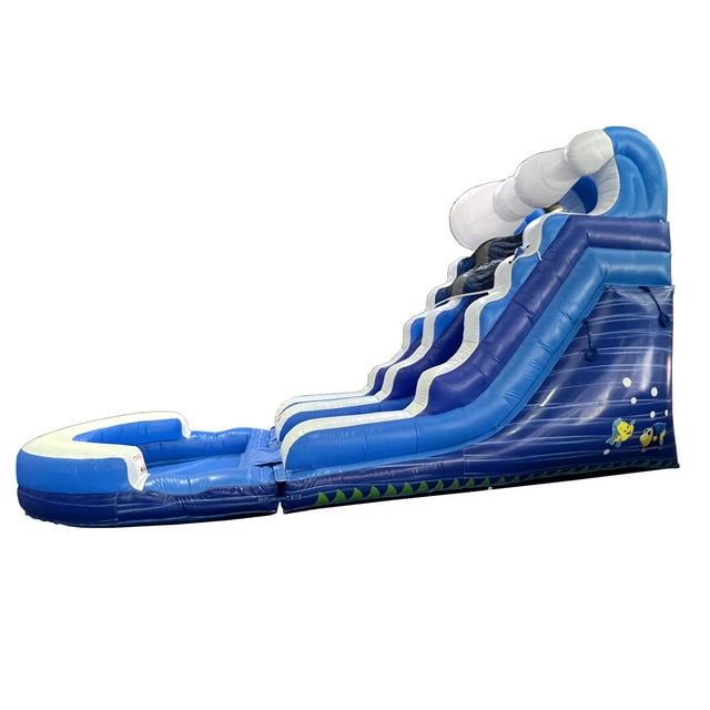 Pogo Bounce House Crossover Kids Inflatable Water Slide, Blue Wave with ...