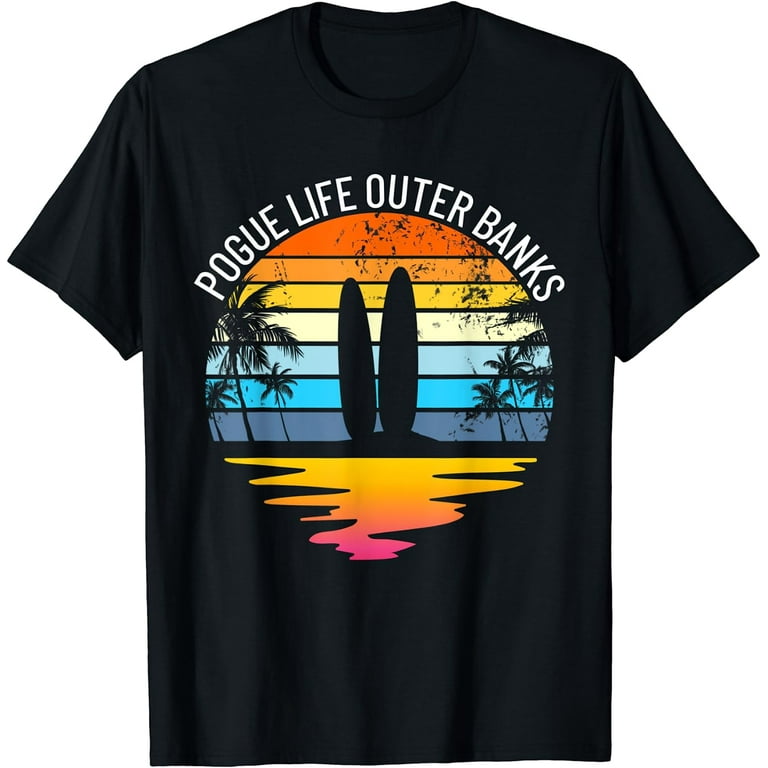 BioSilk Pogue Life Outer Banks Retro Sunset Surfing OBX Pogue Life T Shirt Adult Unisex Size 2XL Black