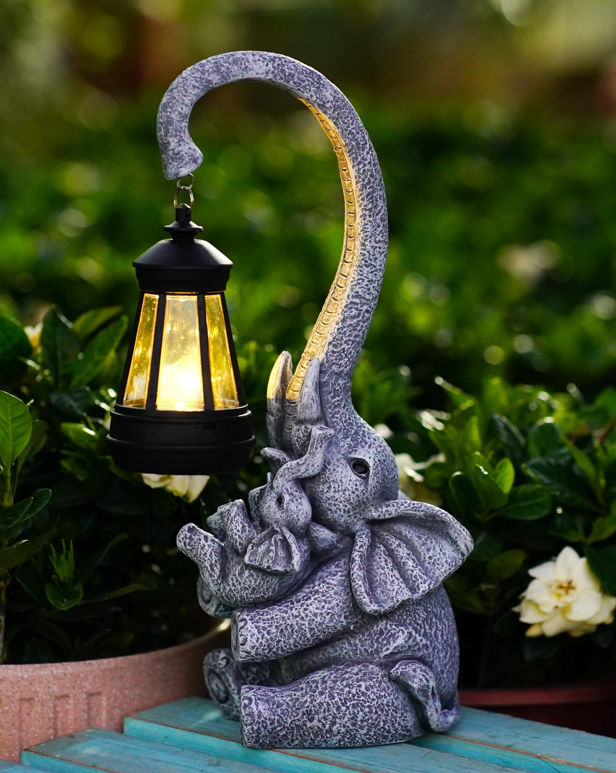 Pohabery Elephant Outdoor Statues with Cute Baby Garden Decor, Resin ...