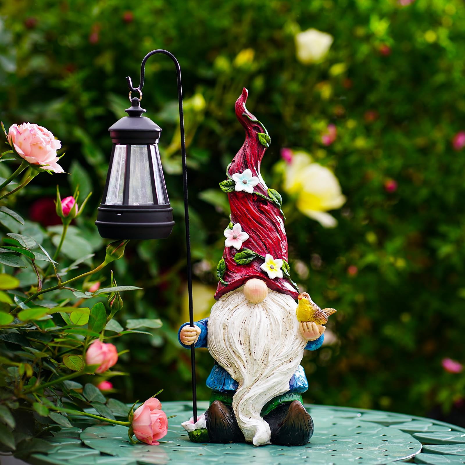 Pohabery Garden Gnomes Outdoor Statue with Solar Lights,Solar Gnomes ...