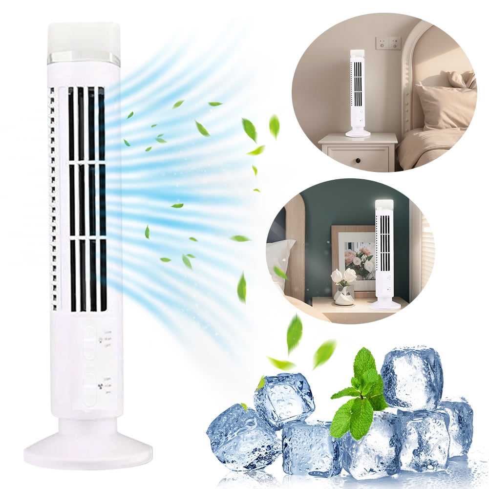 Pohot LED Tower Fan Mini Vertical Conditioner 2 Gear Speed No Leaf Air ...