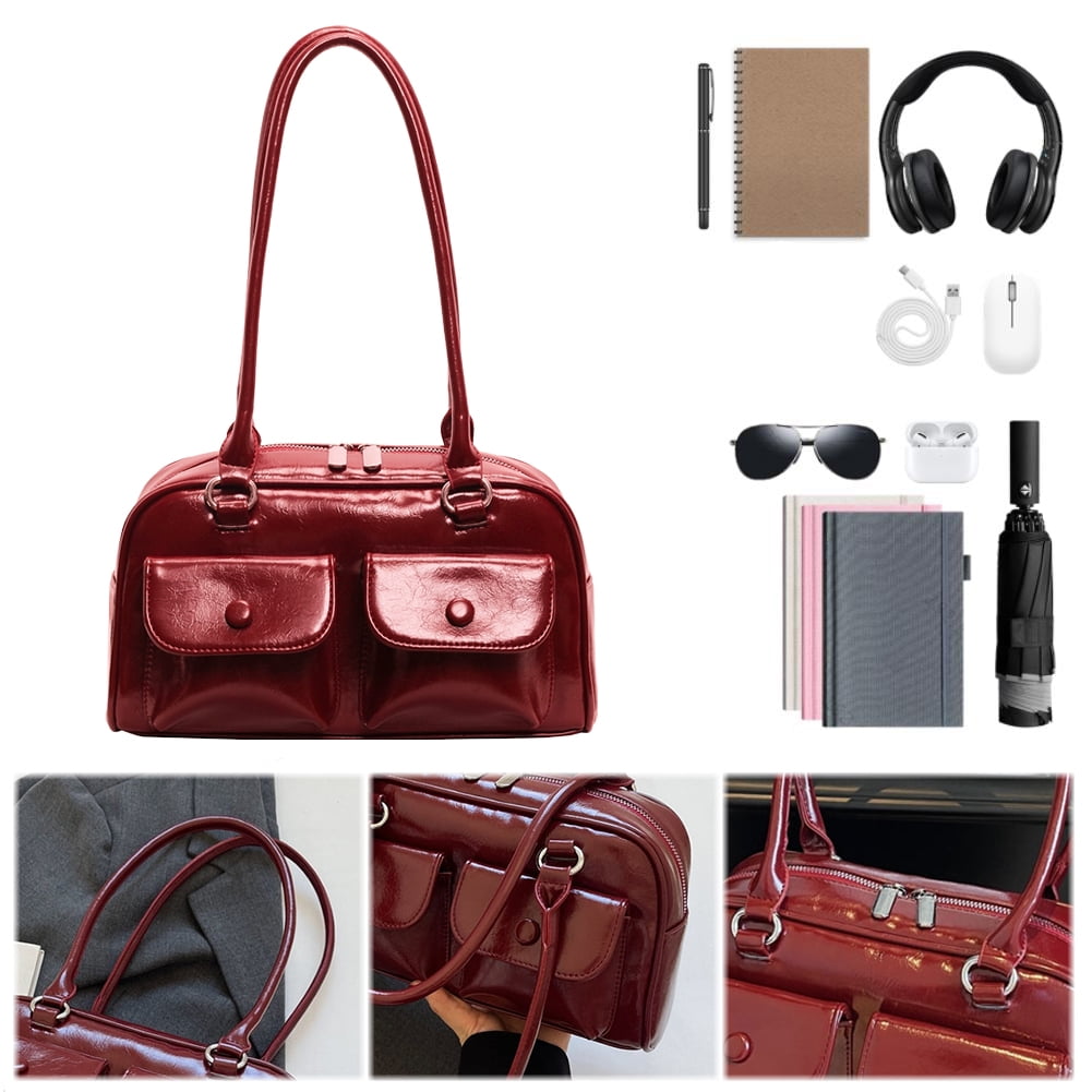 Pohot Women Shoulder Bag Multi Pocket Pu Leather Boston Tote Bag Zipper ...