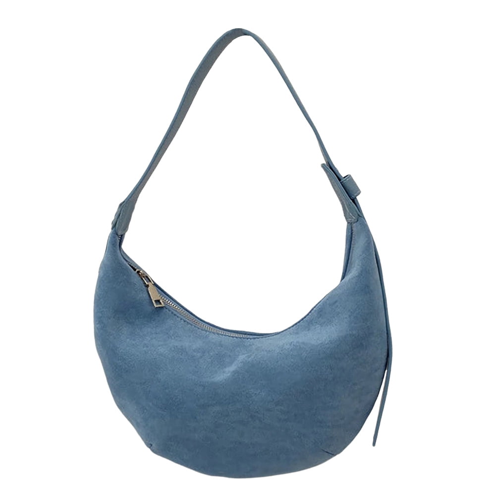 Pohot Women Suede Crescent Bag Zipper Closure Underarm Bag Solid Retro ...