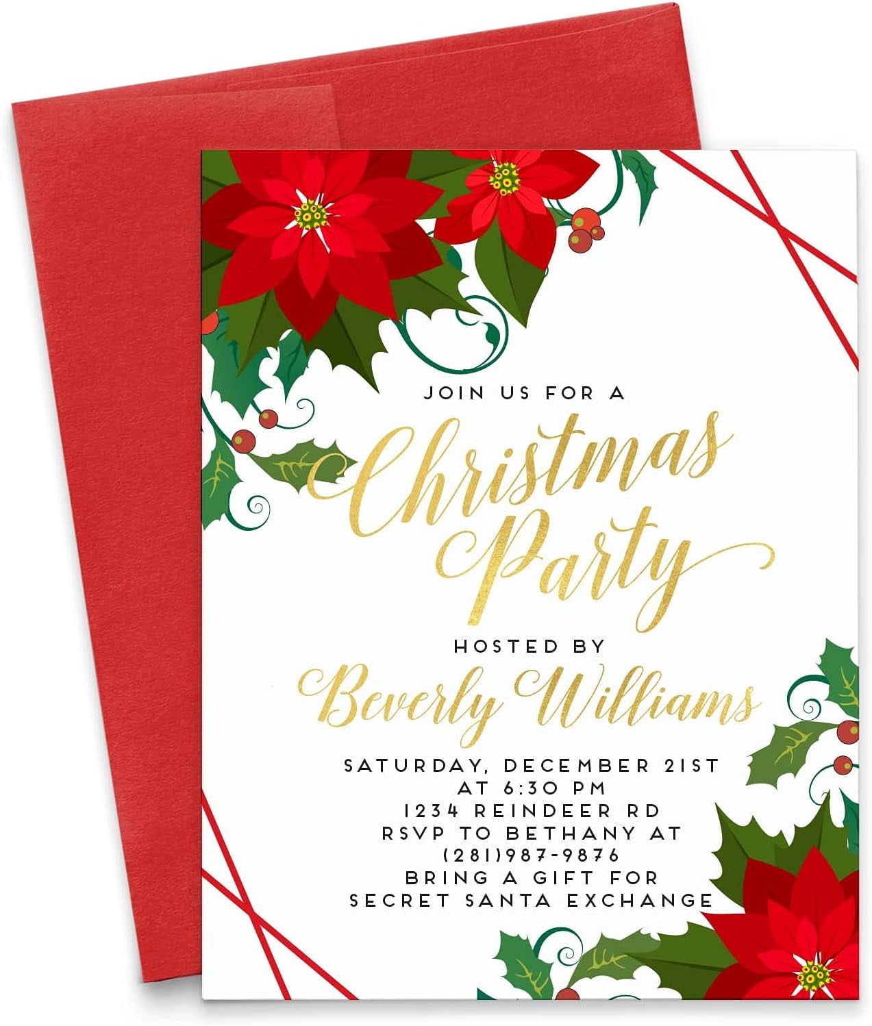 Poinsettia Christmas Party Invitation, Christmas Party Invites, Your ...