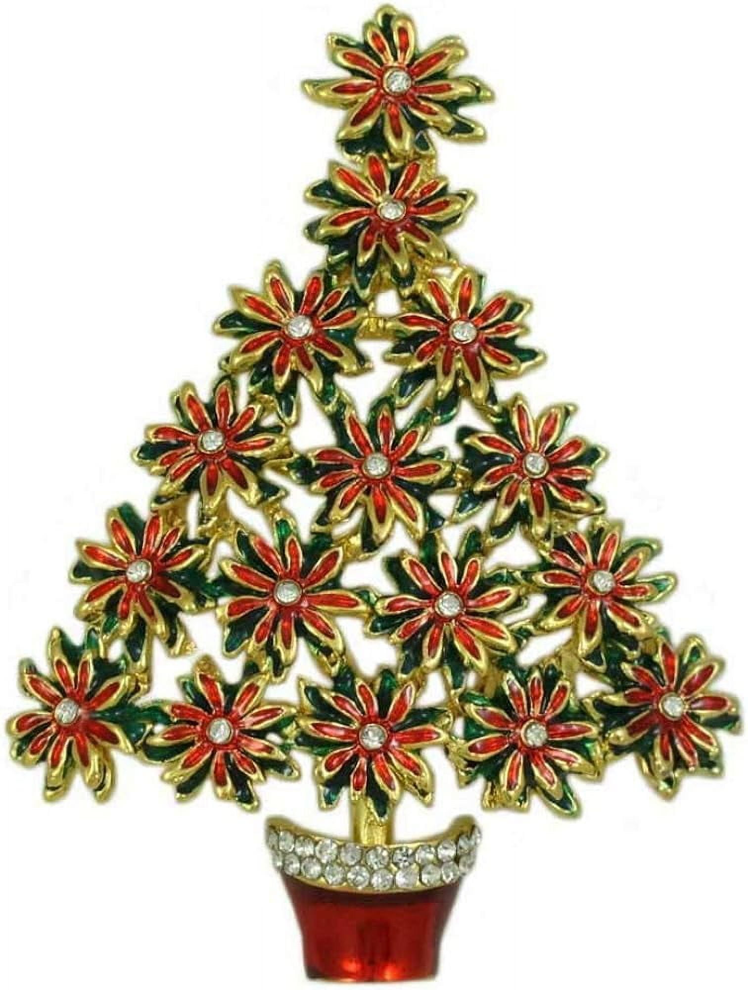 Poinsettia Christmas Tree Brooch Pin In Red And Green Enamel With poinsettia-christmas-tree-brooch-pin-in-red-and-green-enamel-with