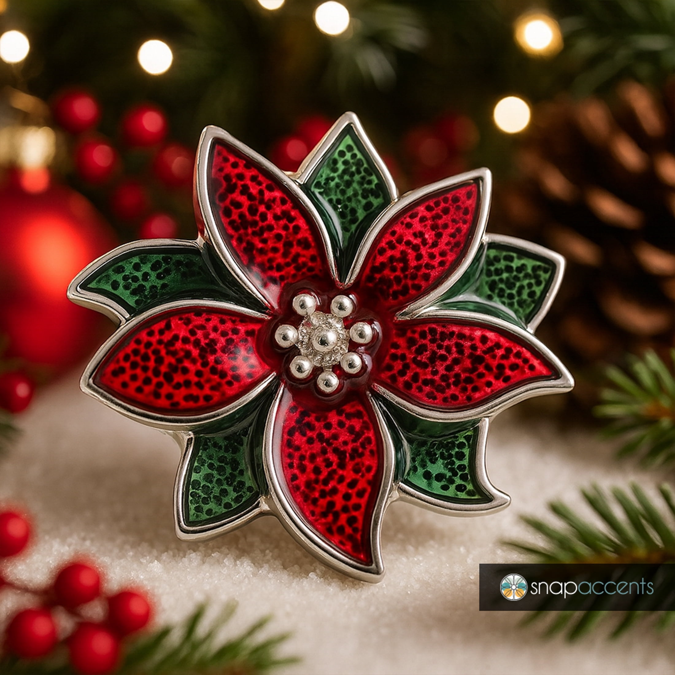 Poinsettia Flower Red Green Christmas Snap Jewelry Ginger Charm Button ...