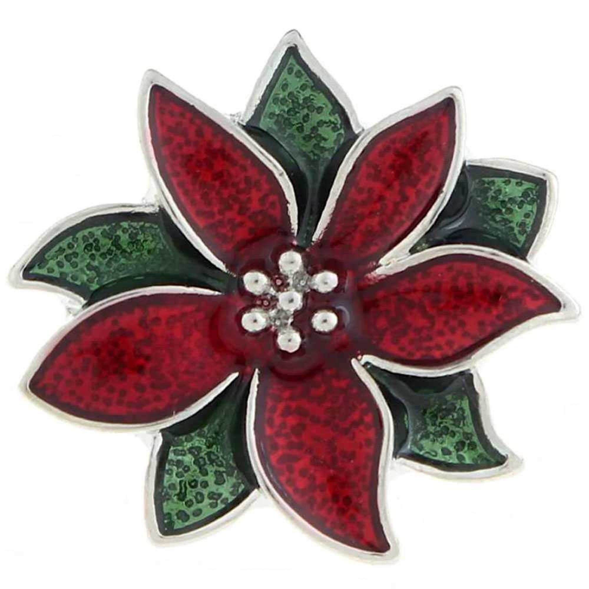 Poinsettia Flower Red Green Christmas Snap Jewelry Ginger Charm Button ...