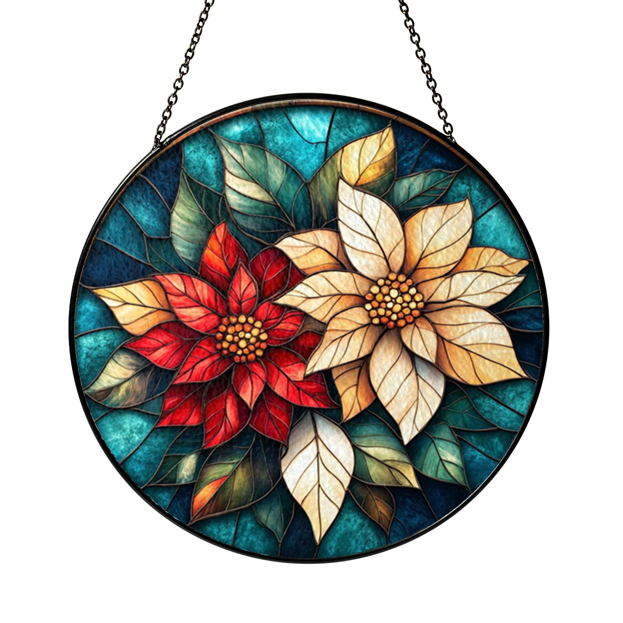 Poinsettia Flower Stained Glass Suncatcher – Botanical Winter Window ...