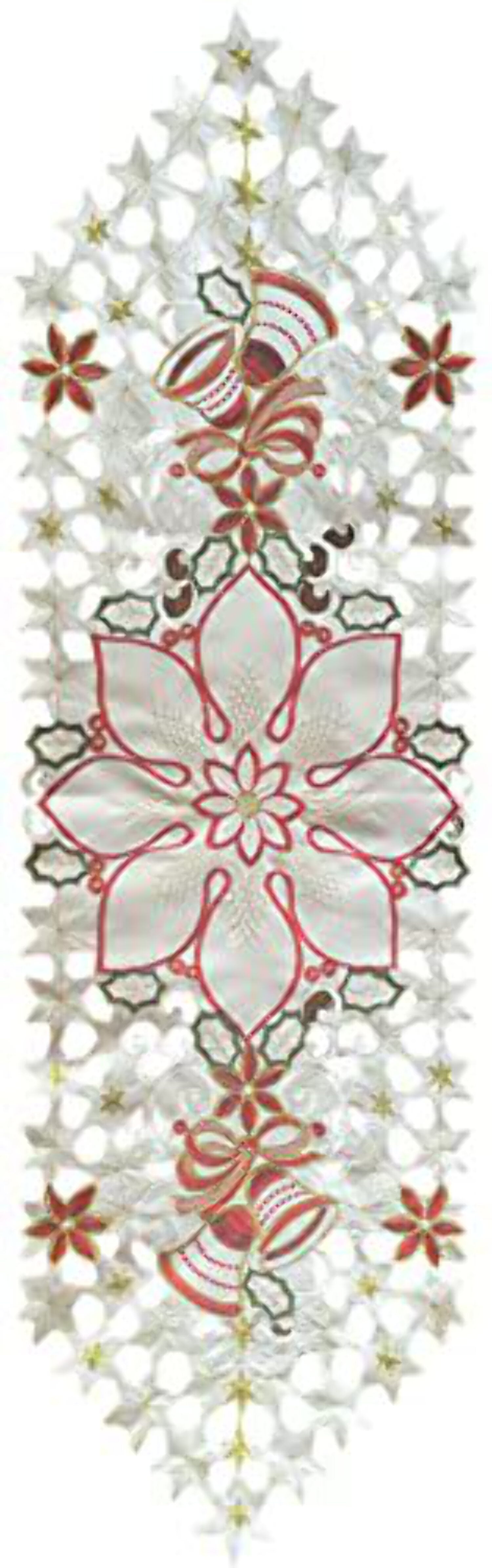 Poinsettia Flower with Decorate Bells Embroidery and Cut Work on Beige ...
