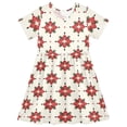 Poinsettia Geometric Short Sleeve Dress A-Line Cute Midi Casual ...