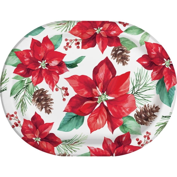 Poinsettia Themed Paper Plates for Christmas and Holiday Parties