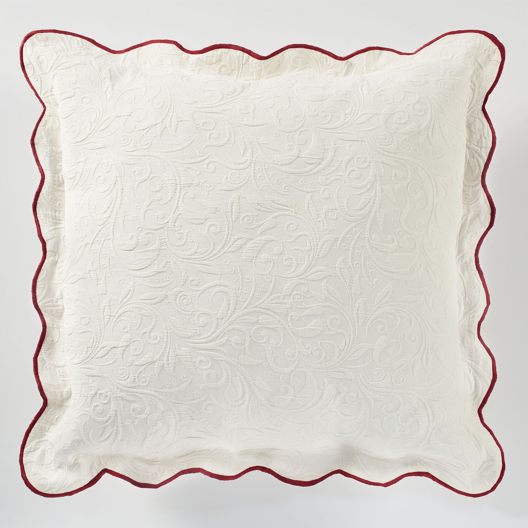 Poinsettia Woven Matelasse European Sham - Light Cream, Red - Holiday ...