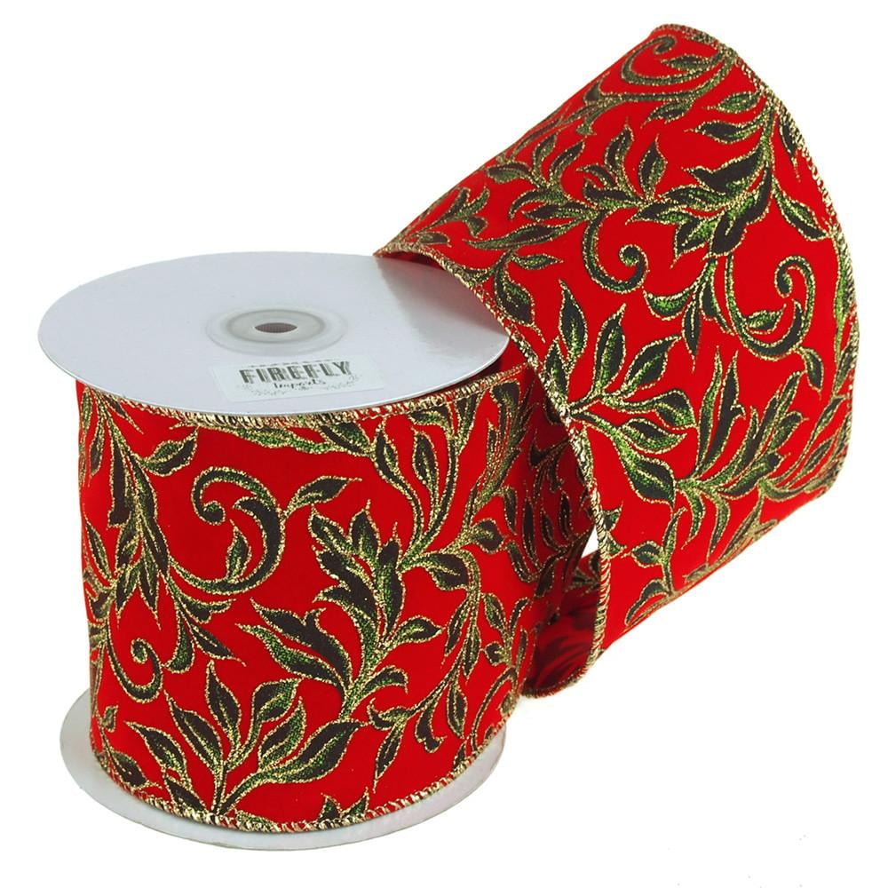 Poinsettias Glitter Holiday Christmas Ribbon Wired Edge, 4-Inch, 10 ...