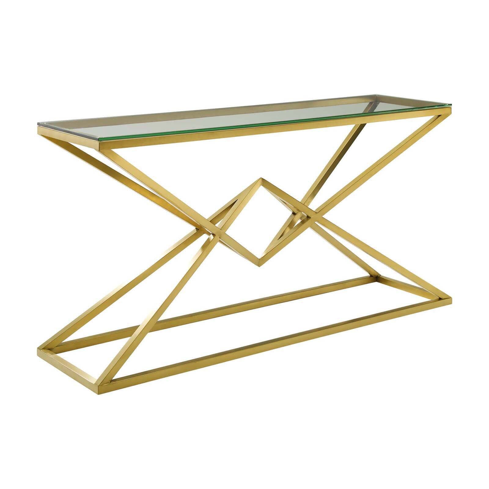 Point 59" Brushed Gold Metal Stainless Steel Console Table in Gold ...