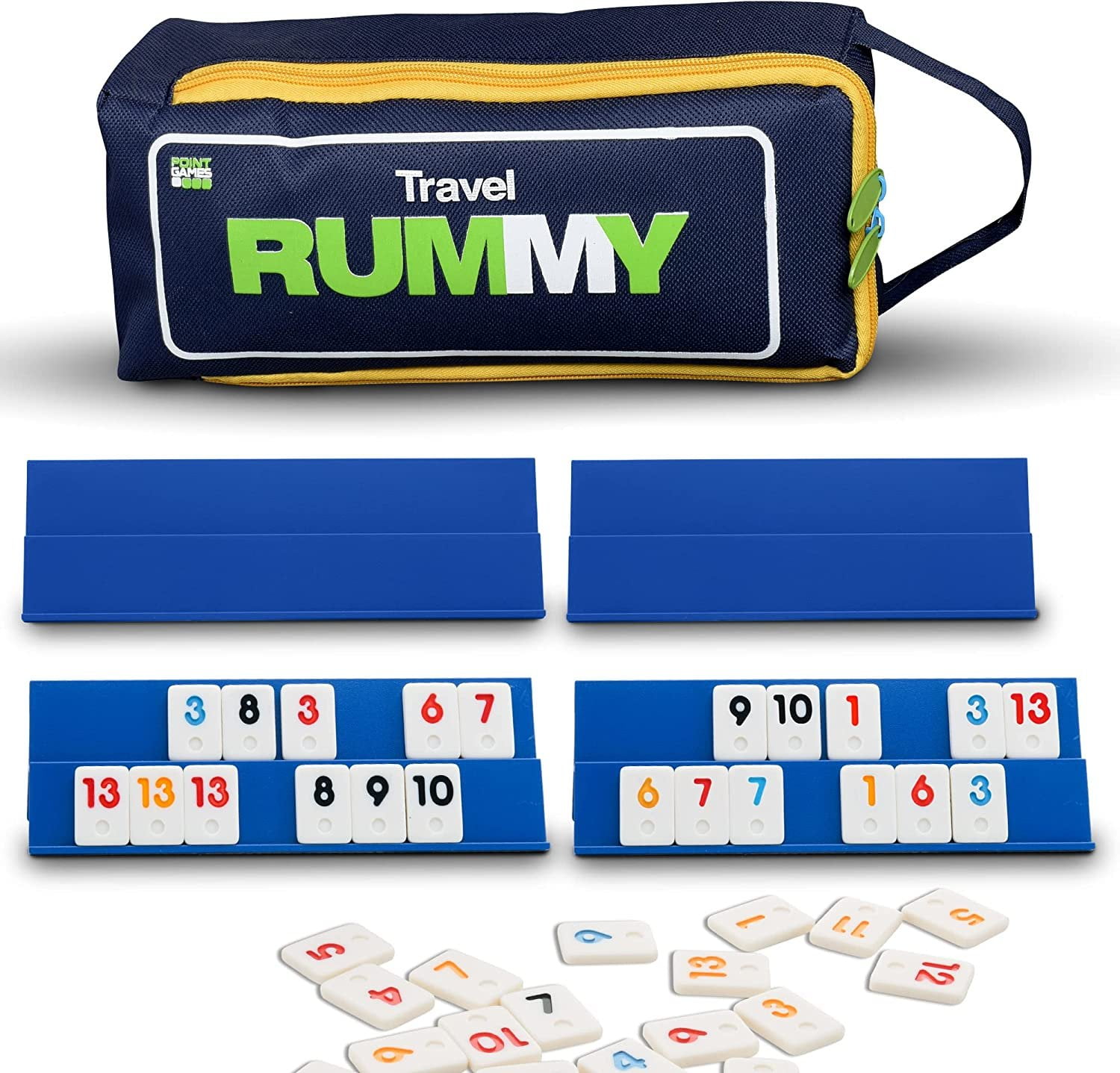 Point Games Classic Mini Rummy Game Set, 4 Folding Racks, Travel Bag, 2 ...