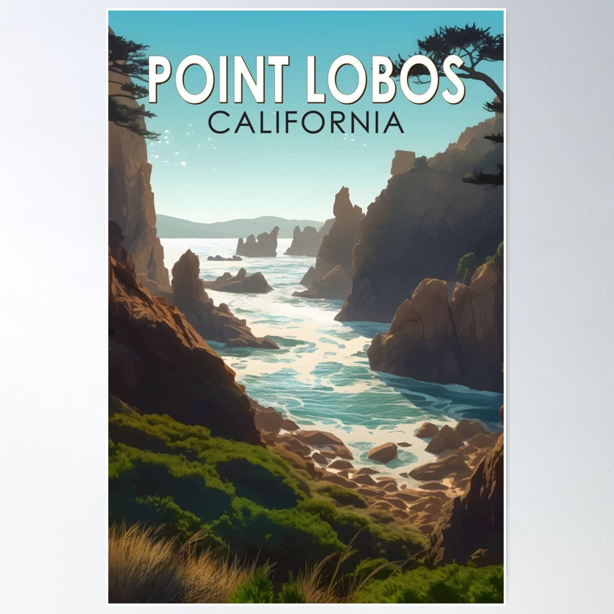 Point Lobos California Travel Art Vintage Poster Wall Art, Modern Wall ...