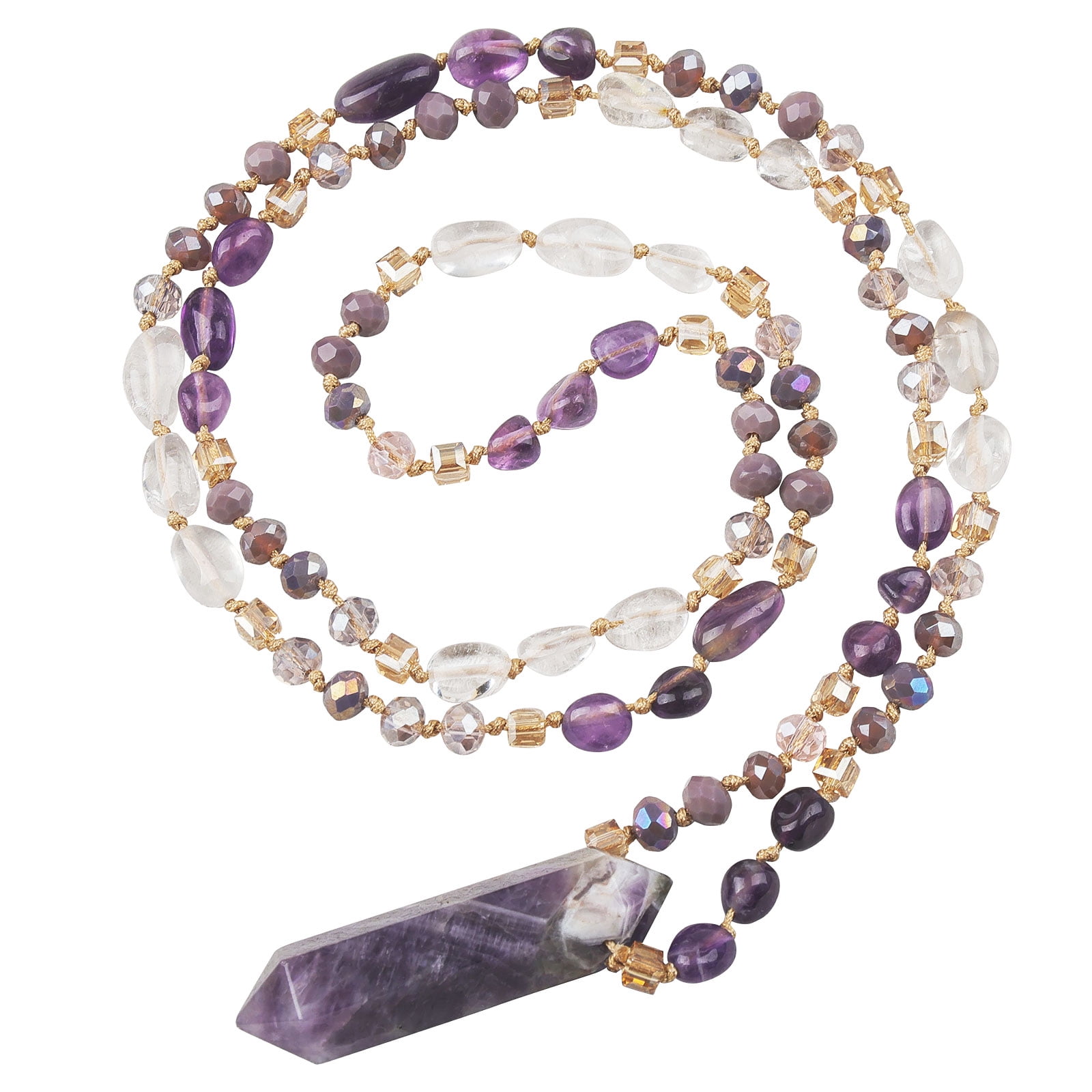 Pointed Amethyst Natural Stone Beaded Long Pendant Necklaces for Womens ...