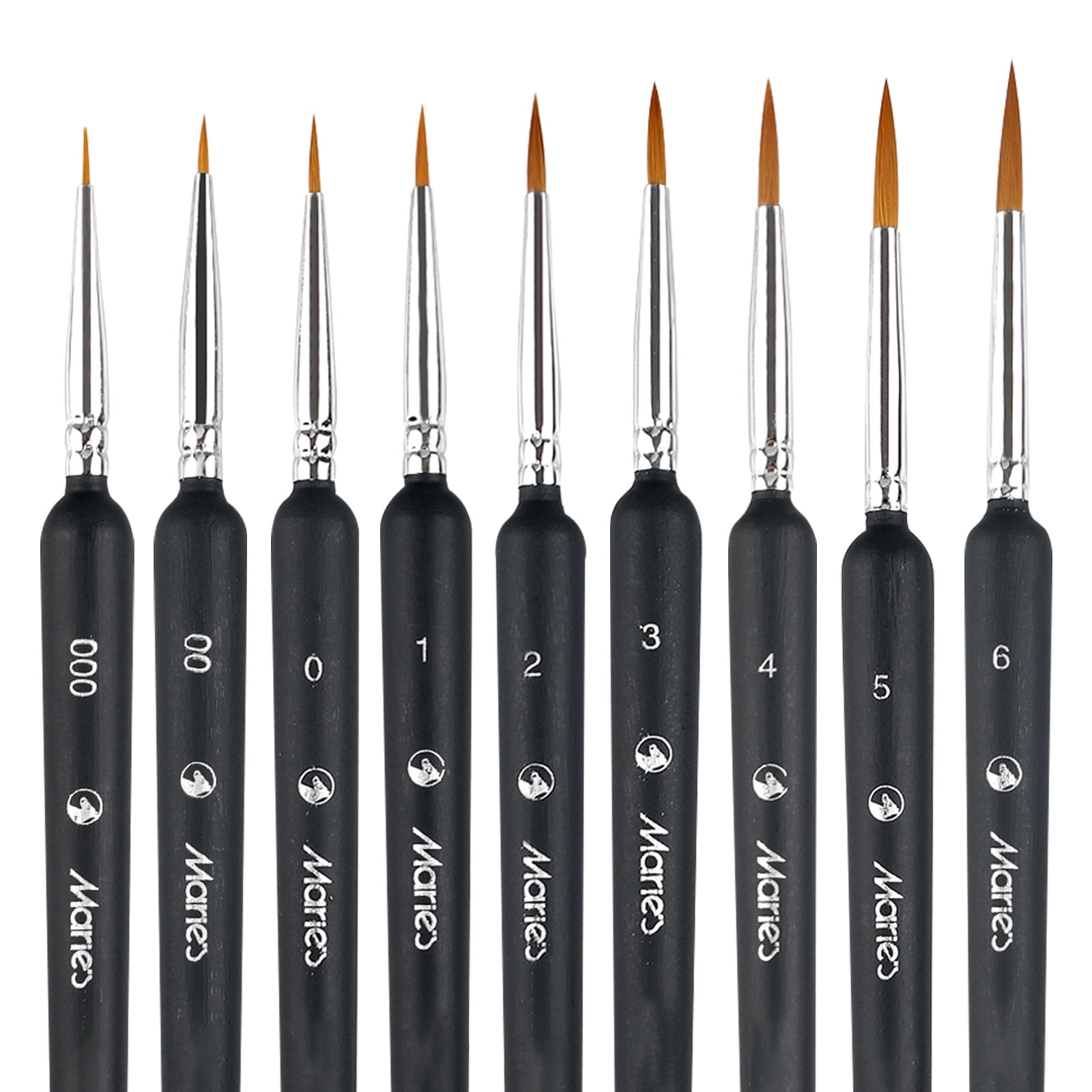 Pointed-Round Paintbrush Set, 9 Pieces Round Pointed Tip Sable Hair ...