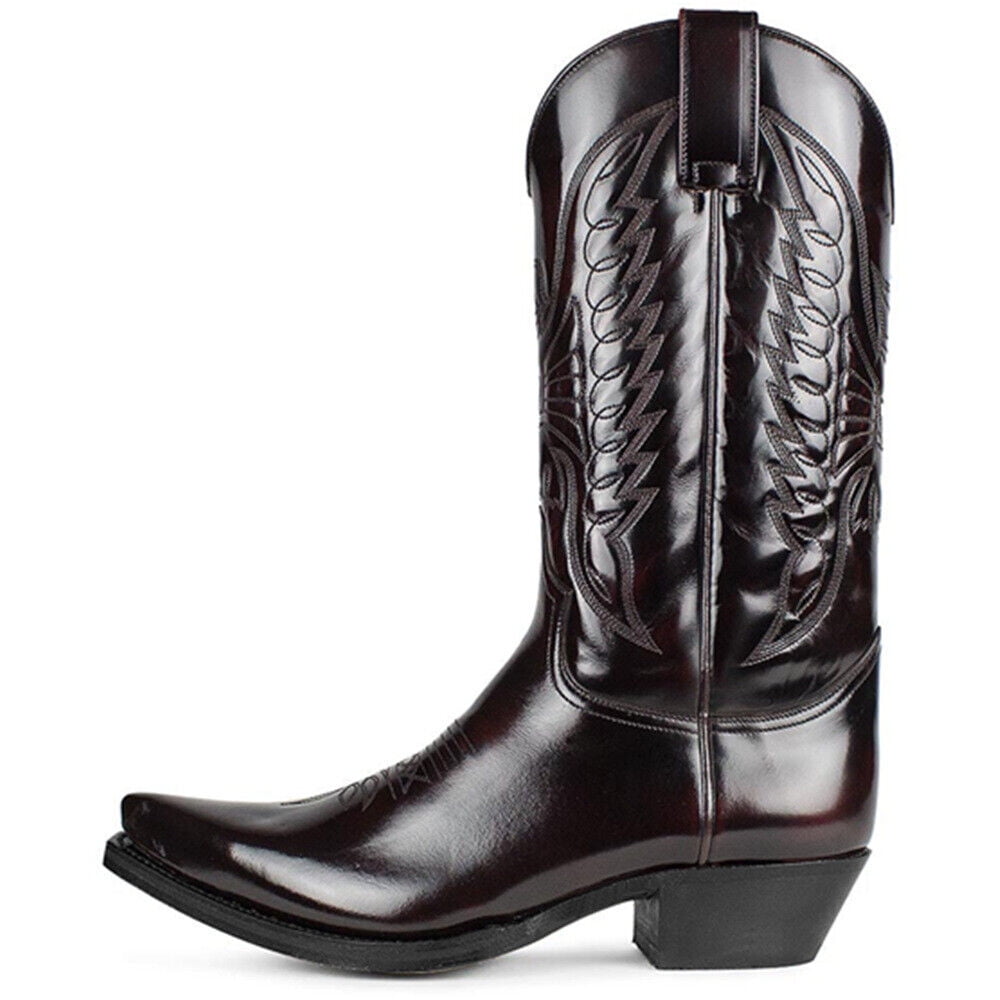 Pointed Toe Western Pull on Block Heels Cowboy Cowgirl Boots Mens Women ...
