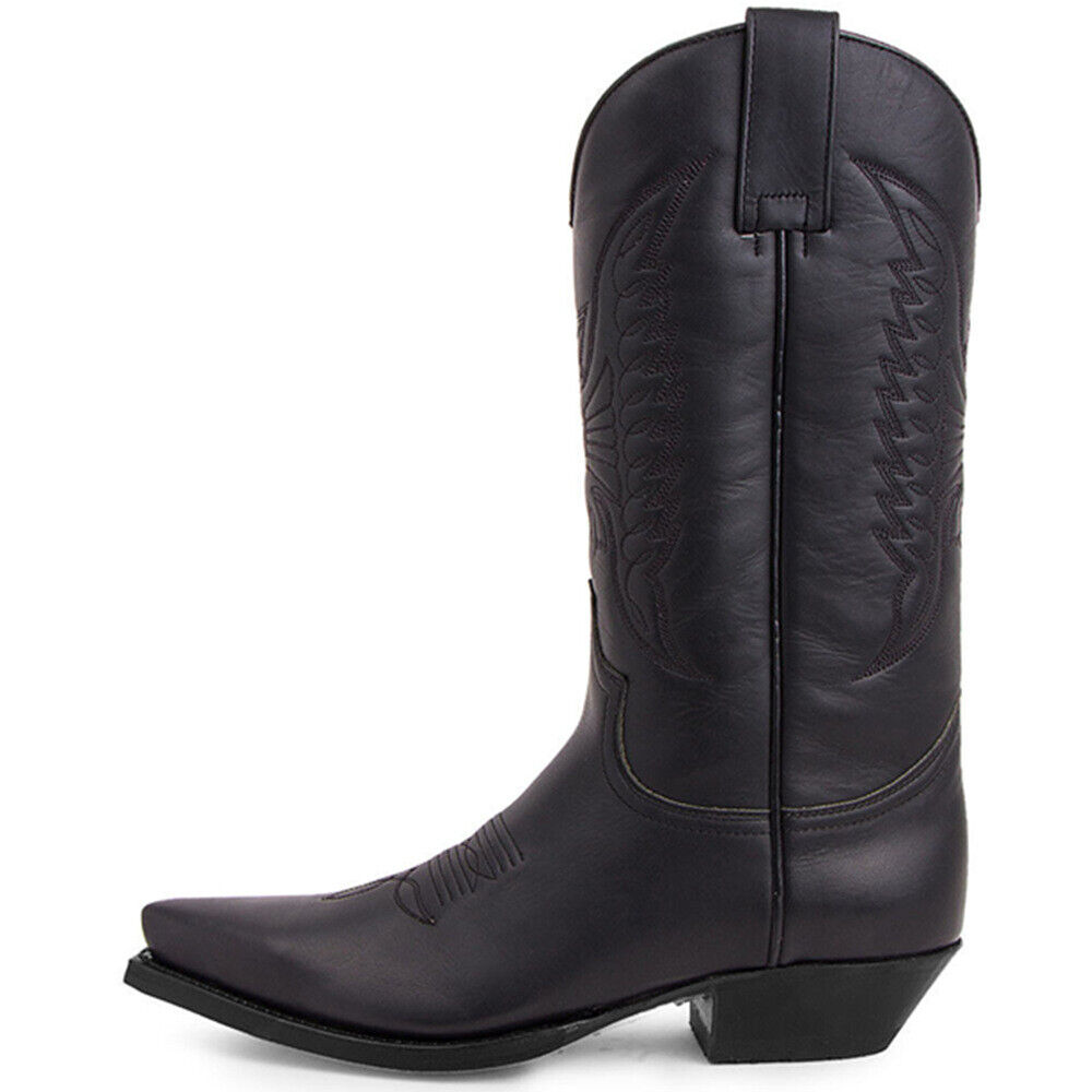 Pointed Toe Western Pull on Block Heels Cowboy Cowgirl Boots Mens Women ...
