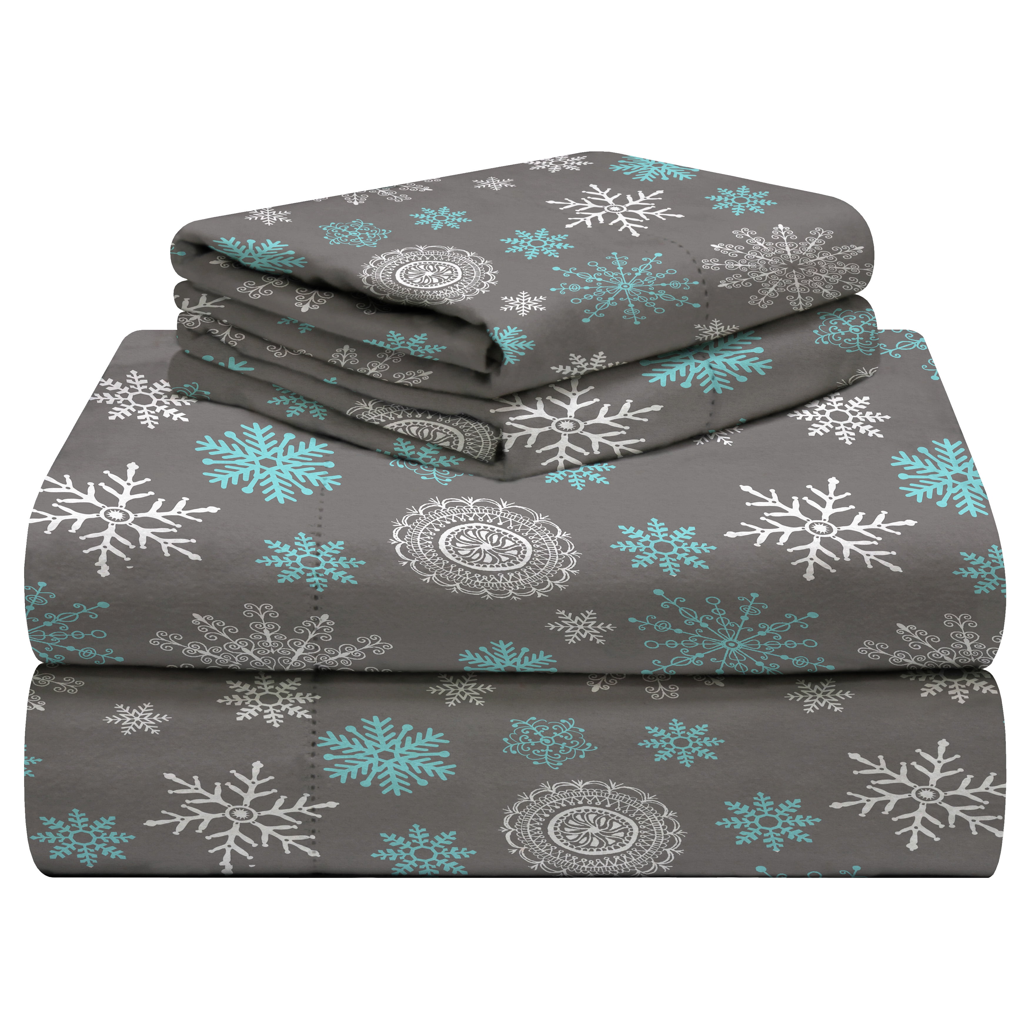 Pointehaven 190 GSM 100% Cotton Snowflakes Grey Printed Flannel Deep ...