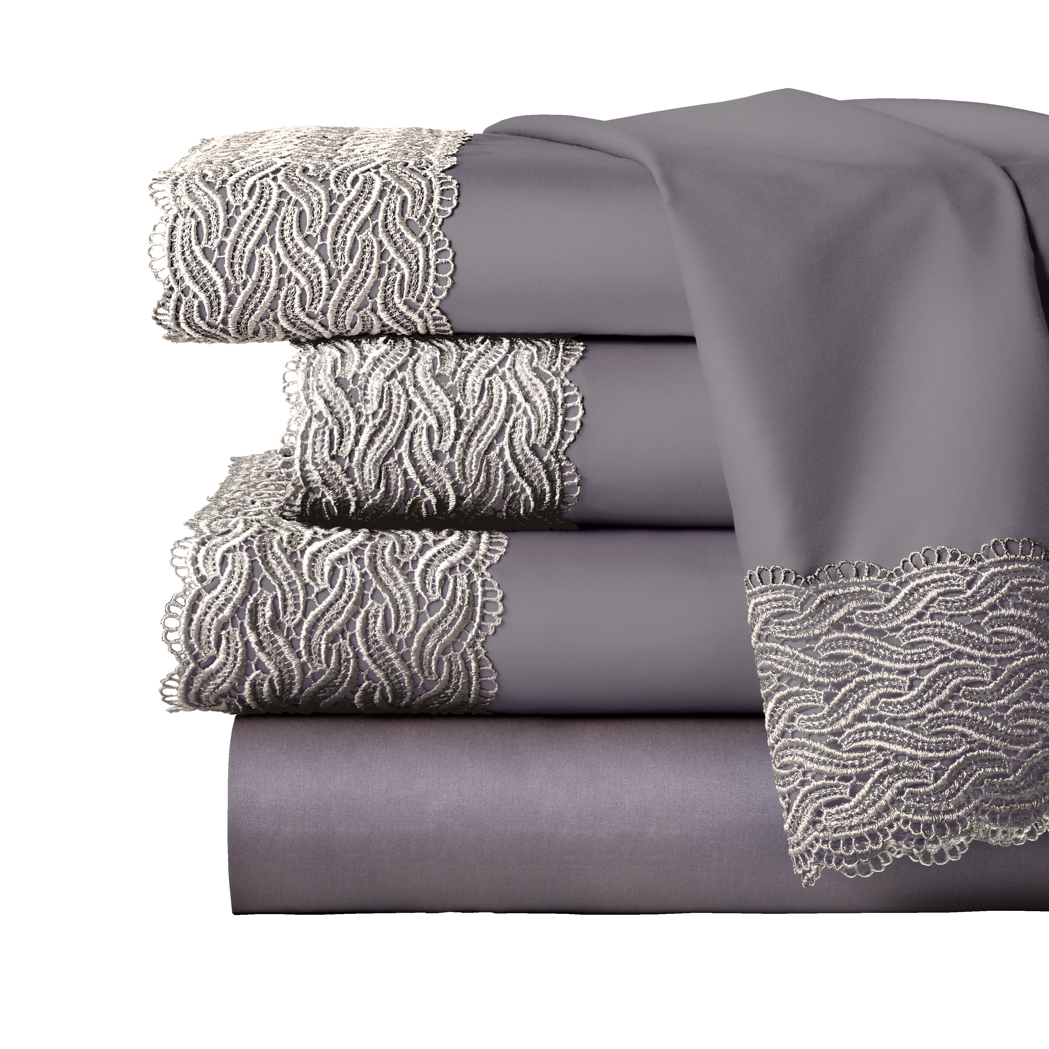 Pointehaven 300 Thread Count Long Staple Cotton Lace 3 pc Grey Sheet ...