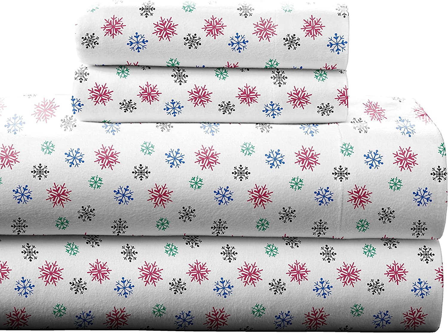Pointehaven Flannel 170 GSM Sheet Set,King Snow Flakes Multi - Walmart.com