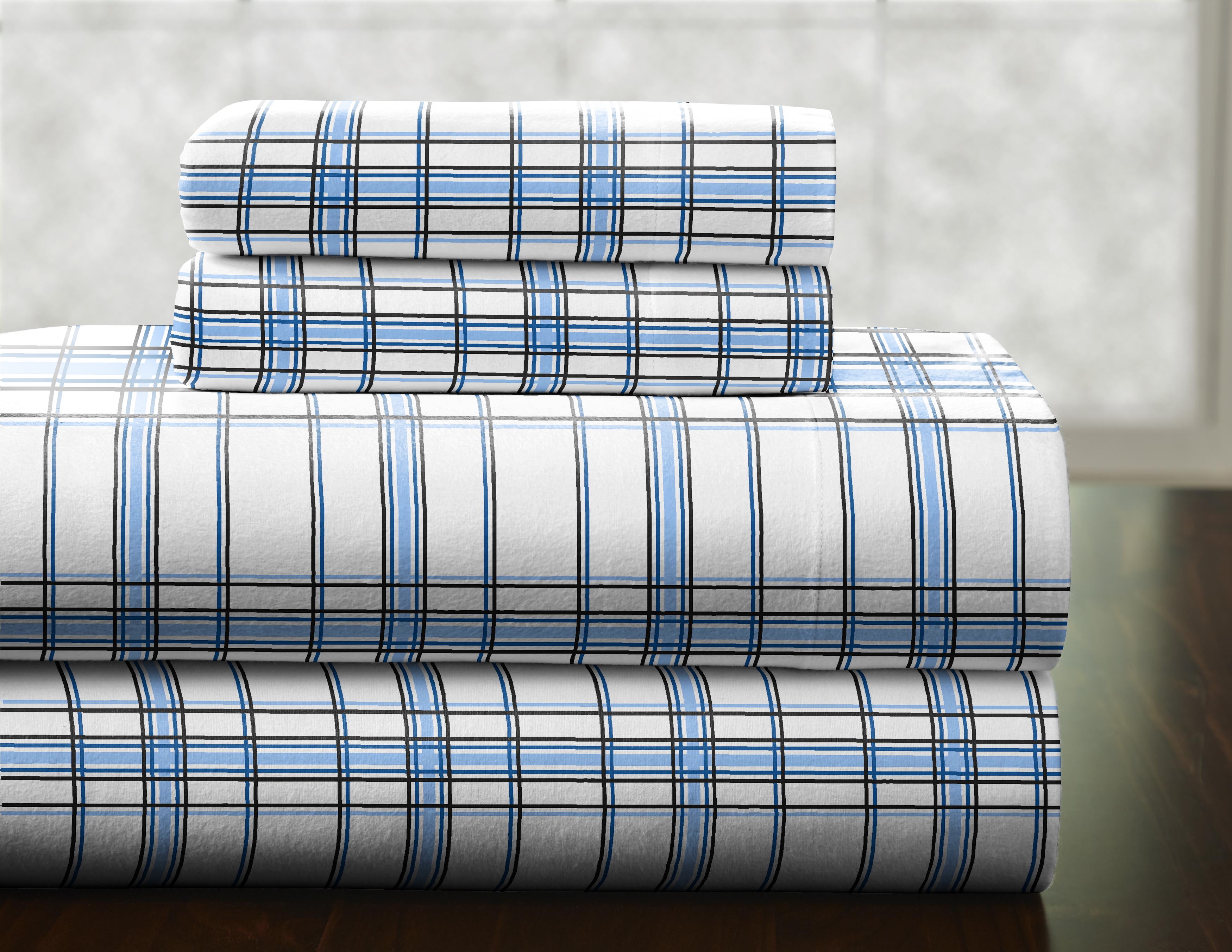 Pointehaven Heavy Weight 100% Cotton Blue Plaid Printed 170 GSM Flannel ...