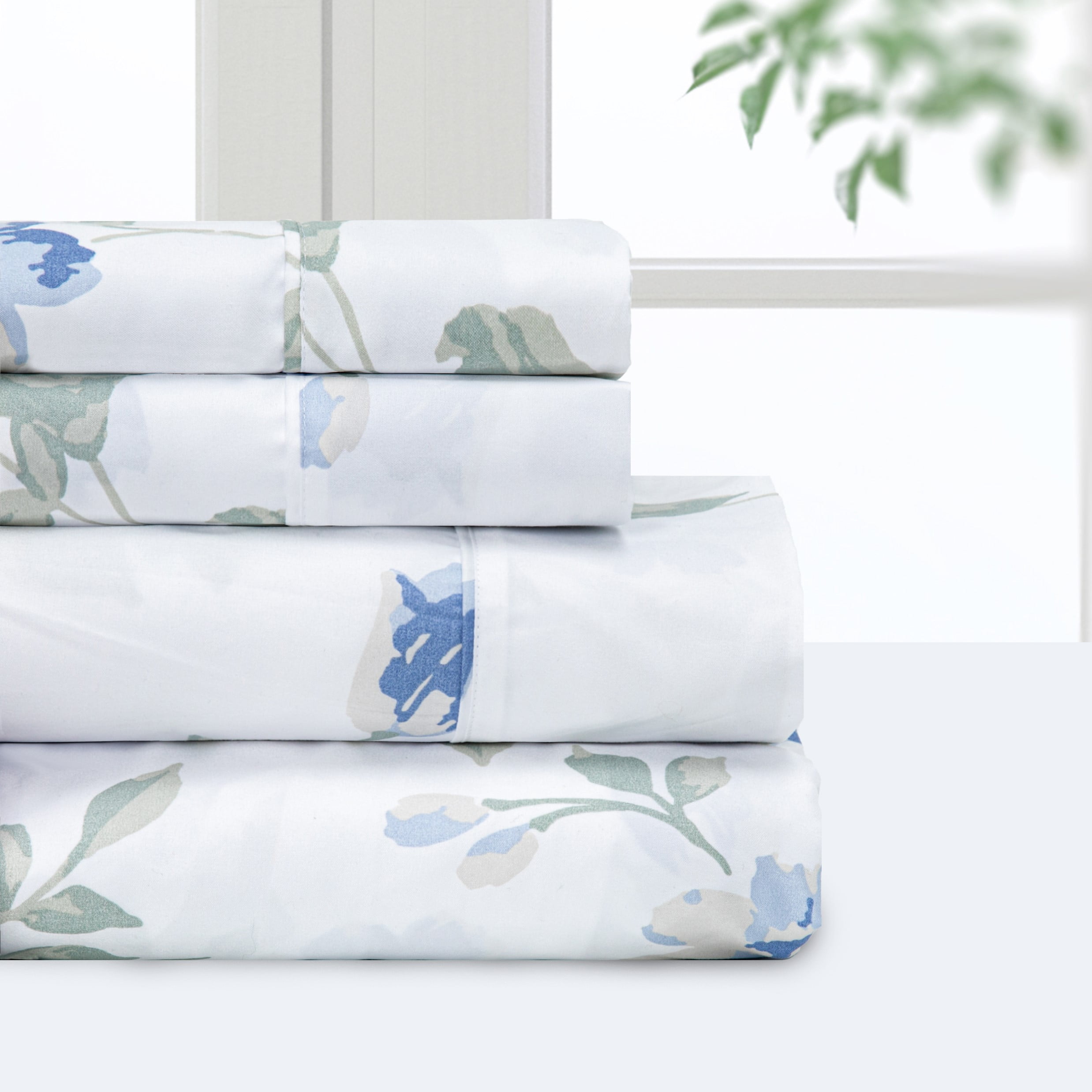 Pointehaven Microfiber Printed and Solid Luxury sized Sheet Set King - Meadow - Walmart.com