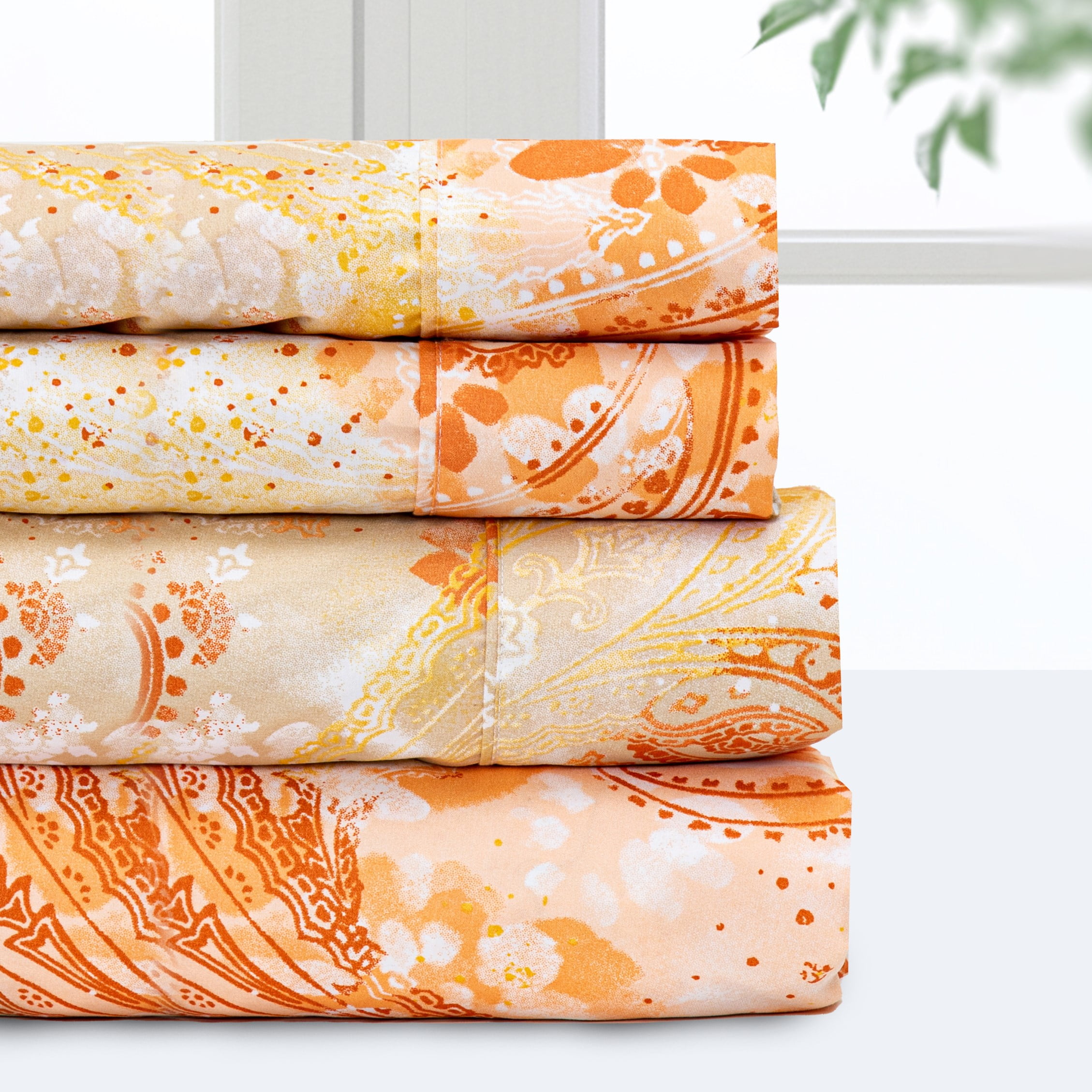 Pointehaven Microfiber Printed and Solid Luxury sized Sheet Set Queen - Peach Paisley - Walmart.com