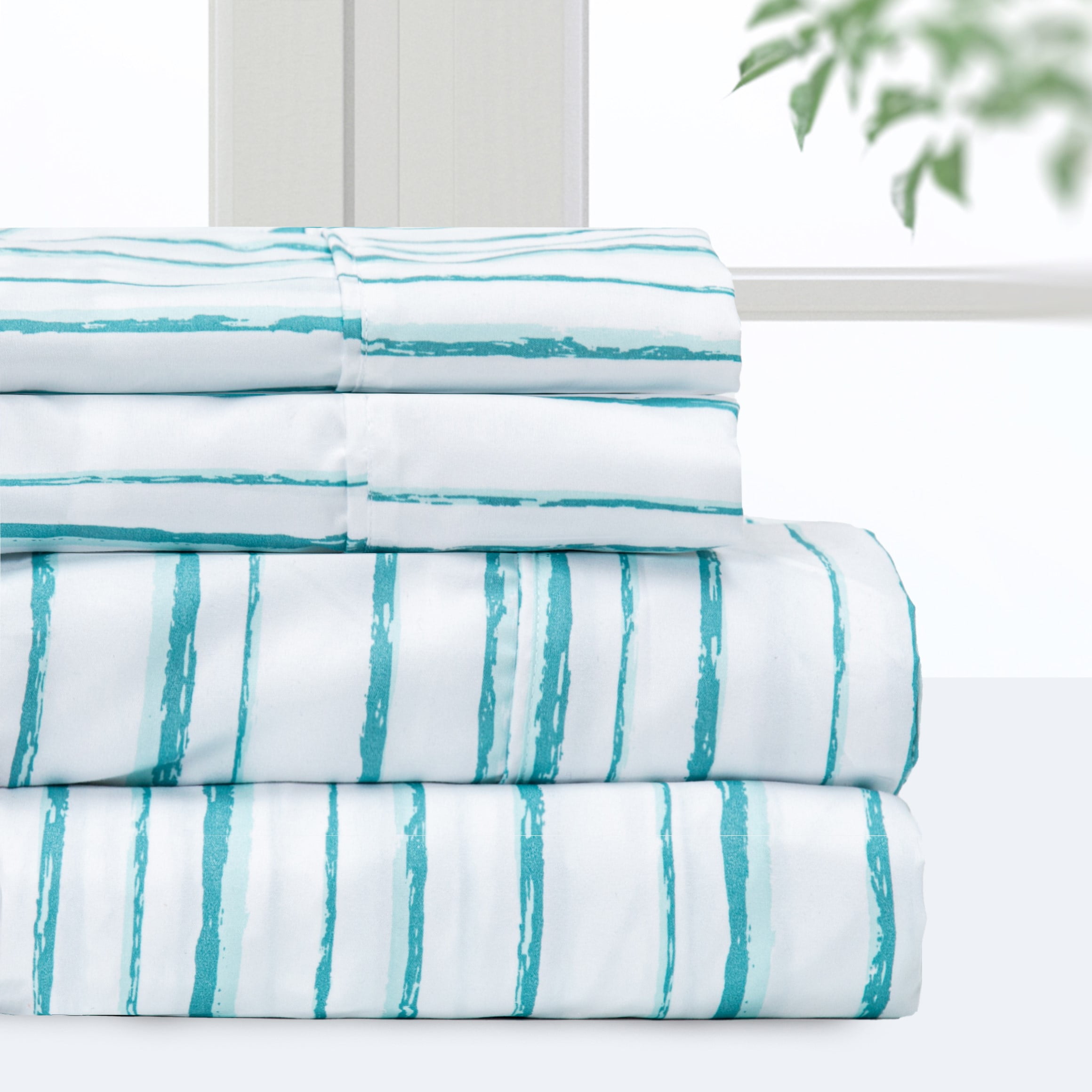 Pointehaven Microfiber Printed and Solid Luxury sized Sheet Set King - Sea Stripes - Walmart.com