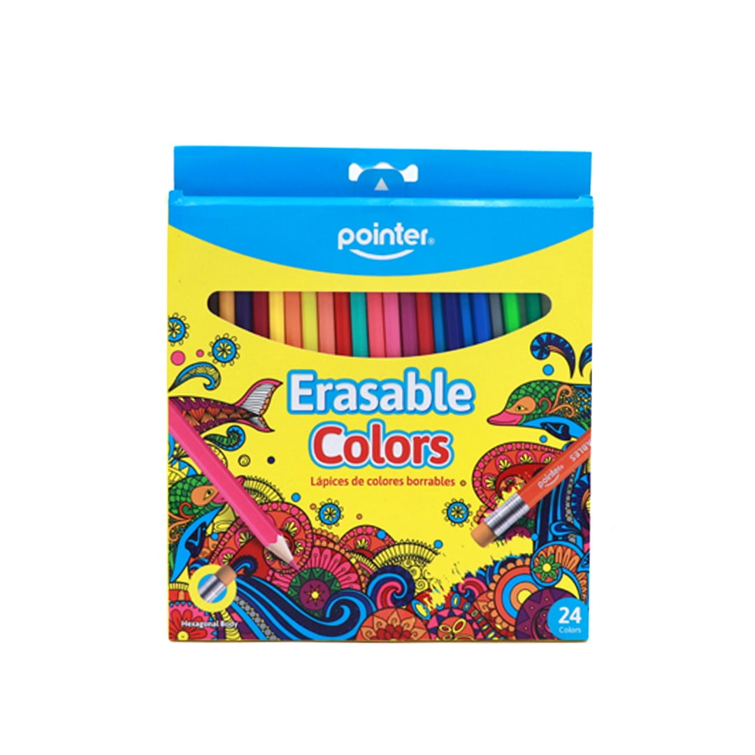 Pointer Erasable Colored Pencils, 24 Count, Hexagonal Grip, Assorted ...