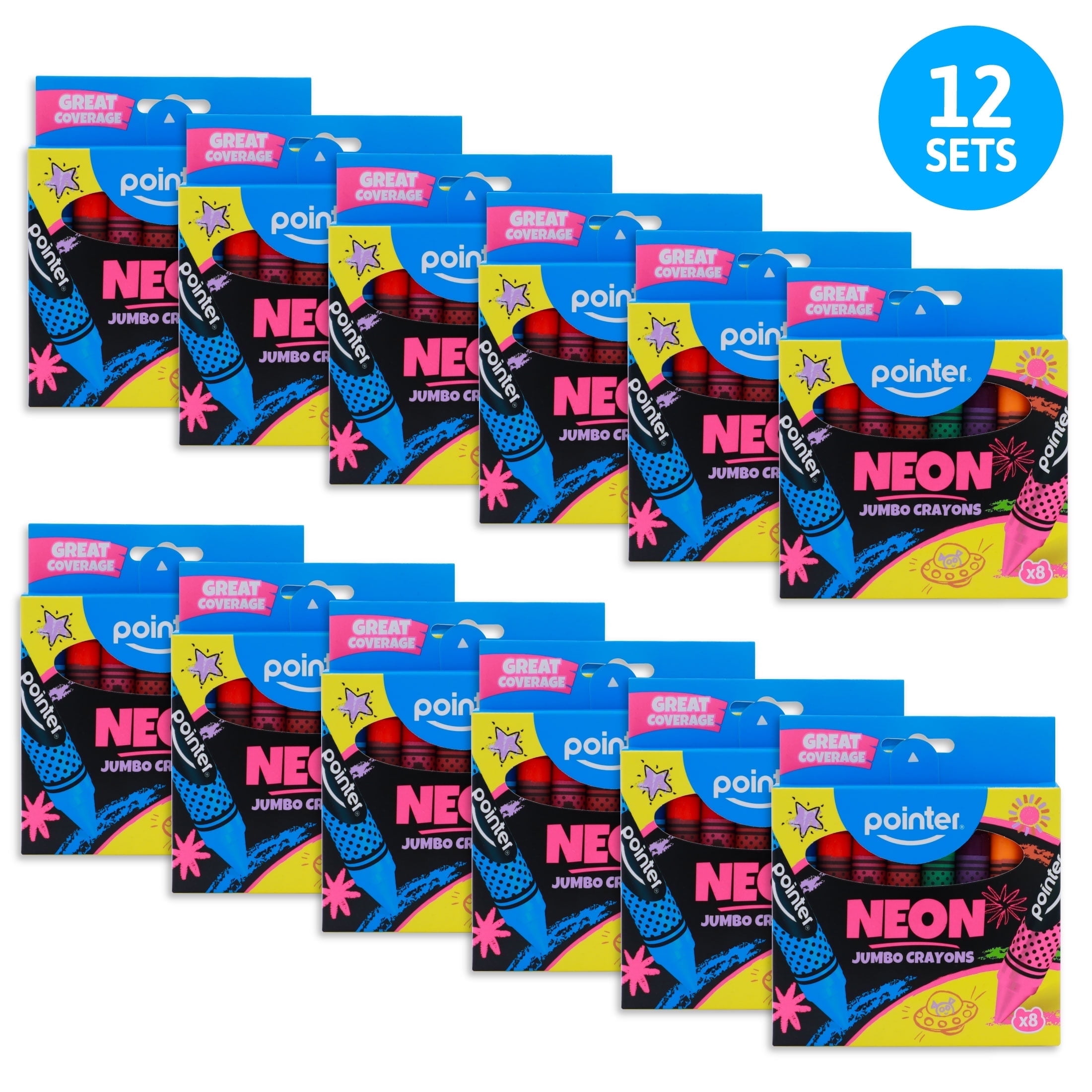 Pointer Jumbo Neon Crayons, 8 Count, 12-Pack - Walmart.com