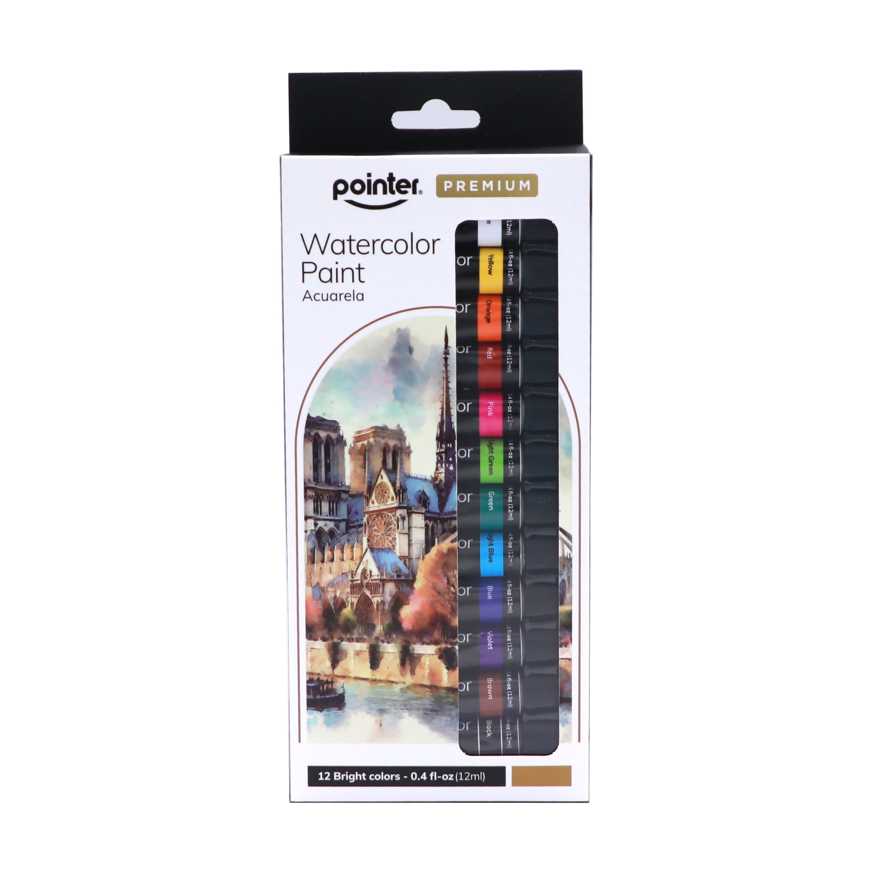 Pointer Premium Watercolor Paint, 0.4 fl oz (12ml) Tubes, 12 Bright ...