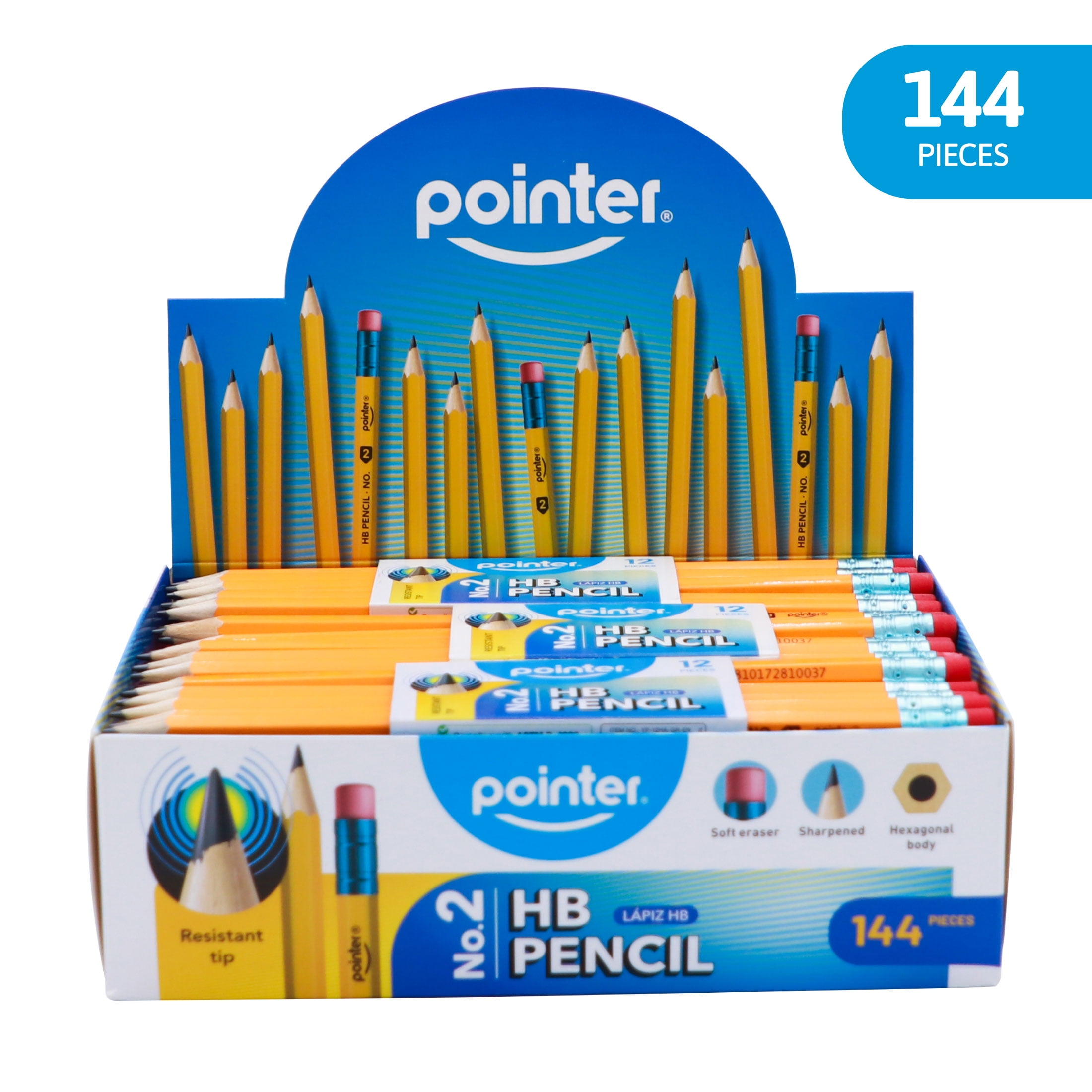 Pointer Yellow Graphite Pencils, 12 Count, HB #2, Yellow, 144 Count, 12 ...