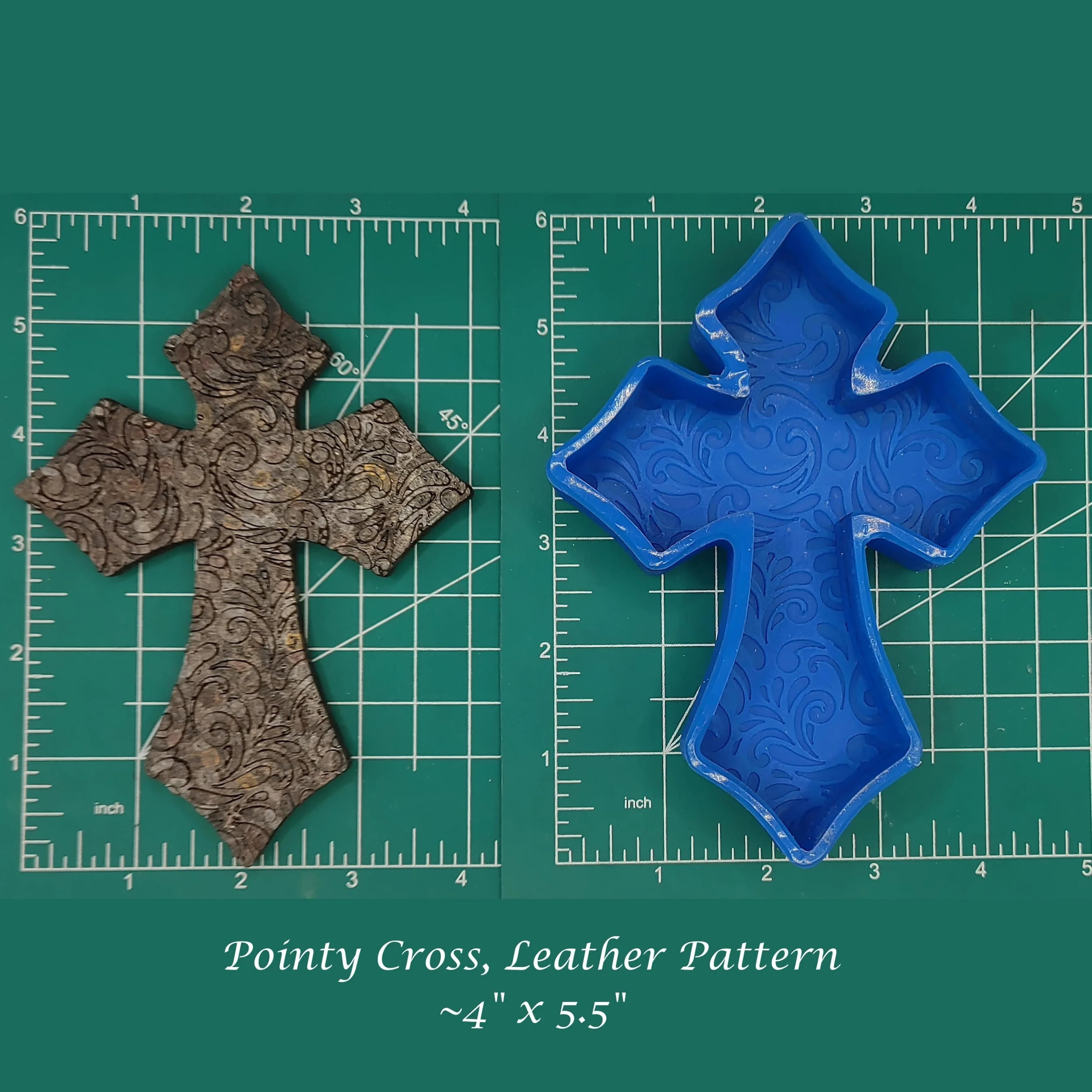 Pointy Cross with Floral Leather Pattern Silicone Freshie Mold ...