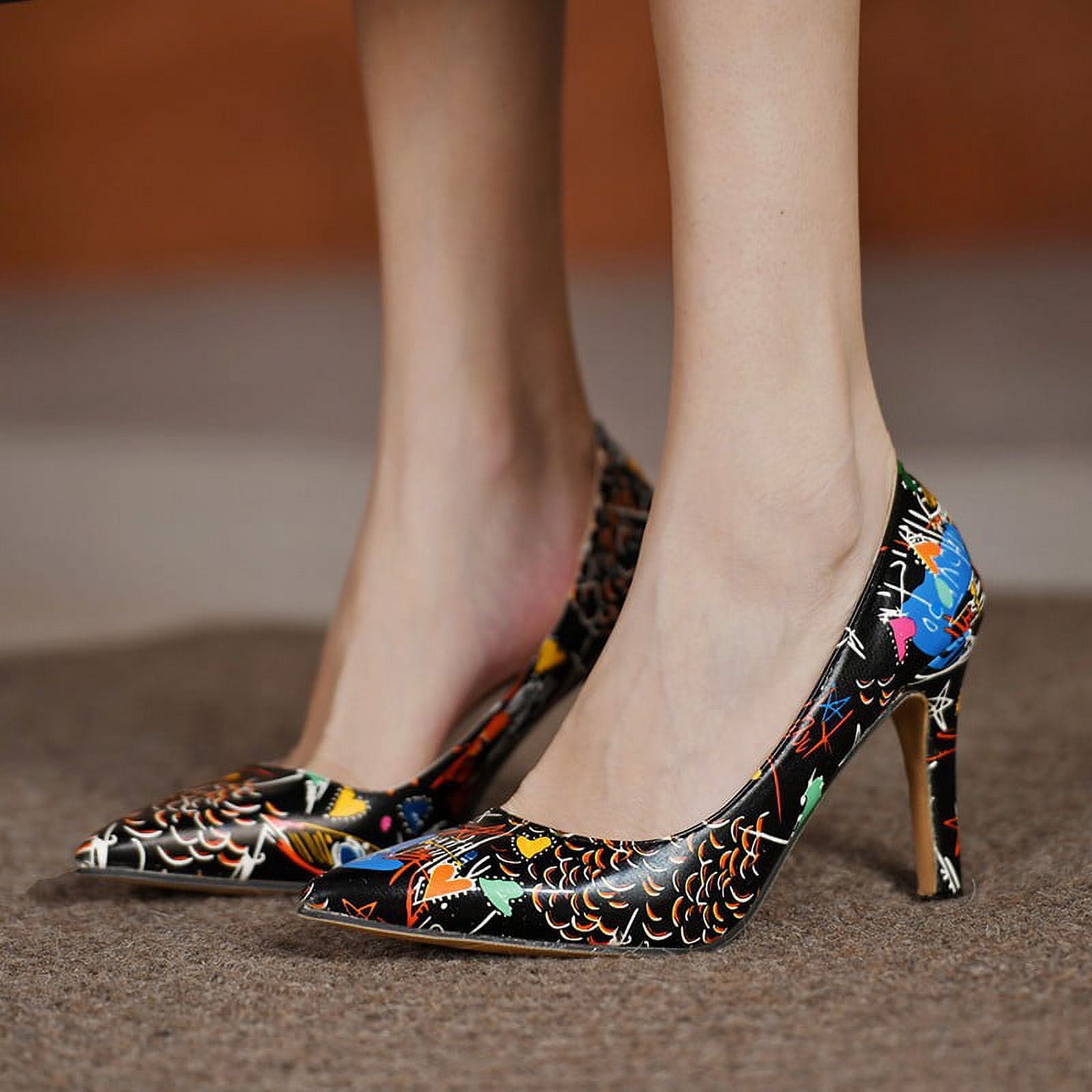 Pointy Toe Multicolor for Women,Patent Animal Print Slip On Close High ...