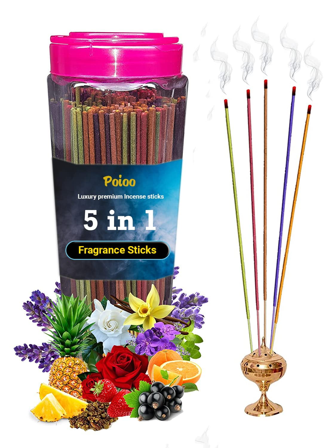 Poioo Incense Stick Dhup Agarbatti for Pooja Combo of 5 Fragrances ...