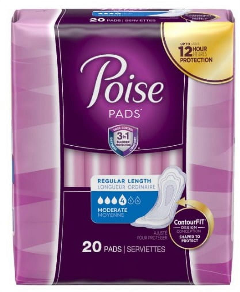 Poise Regular Female Bladder Control Pad, 10.9 Inch, Moderate ...