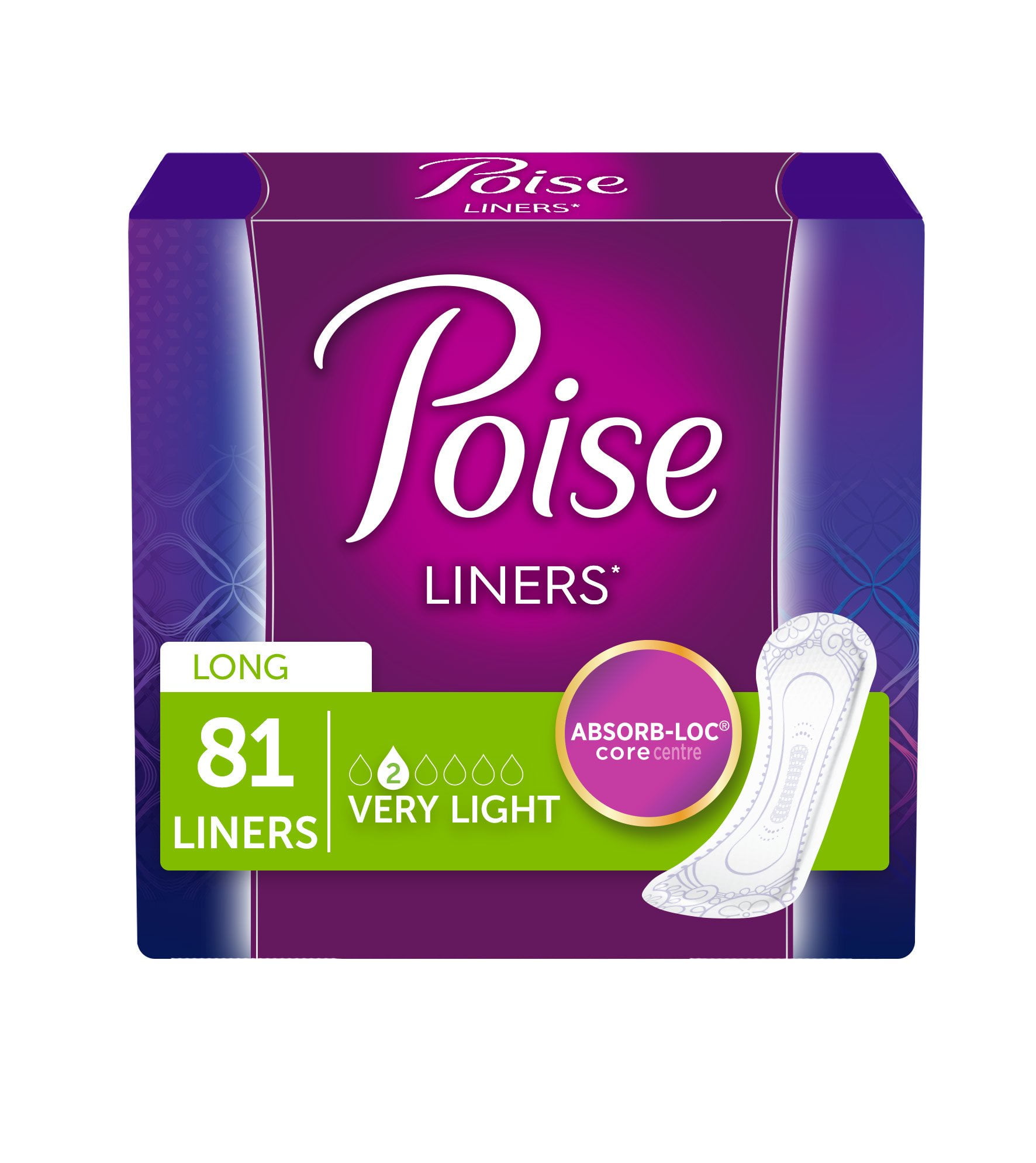 Poise Daily Incontinence Liners - Long - 2 Drop Very Light - 81ct ...