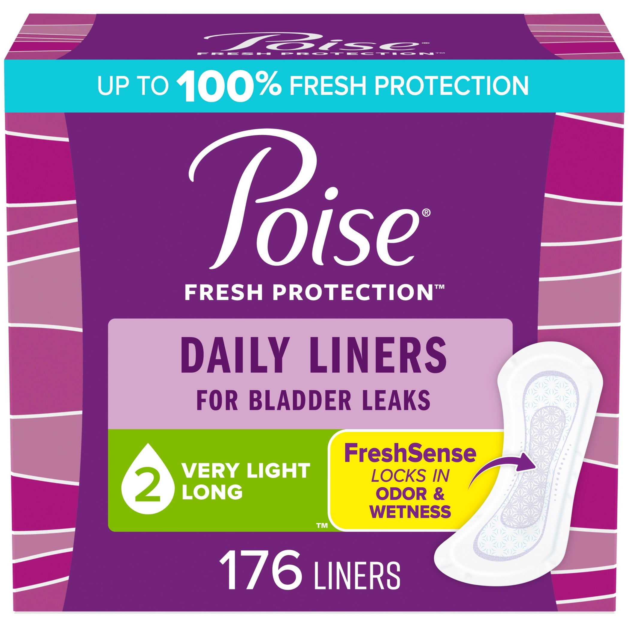 Poise Daily Incontinence Panty Liners, 2 Drop Very Light Absorbency ...