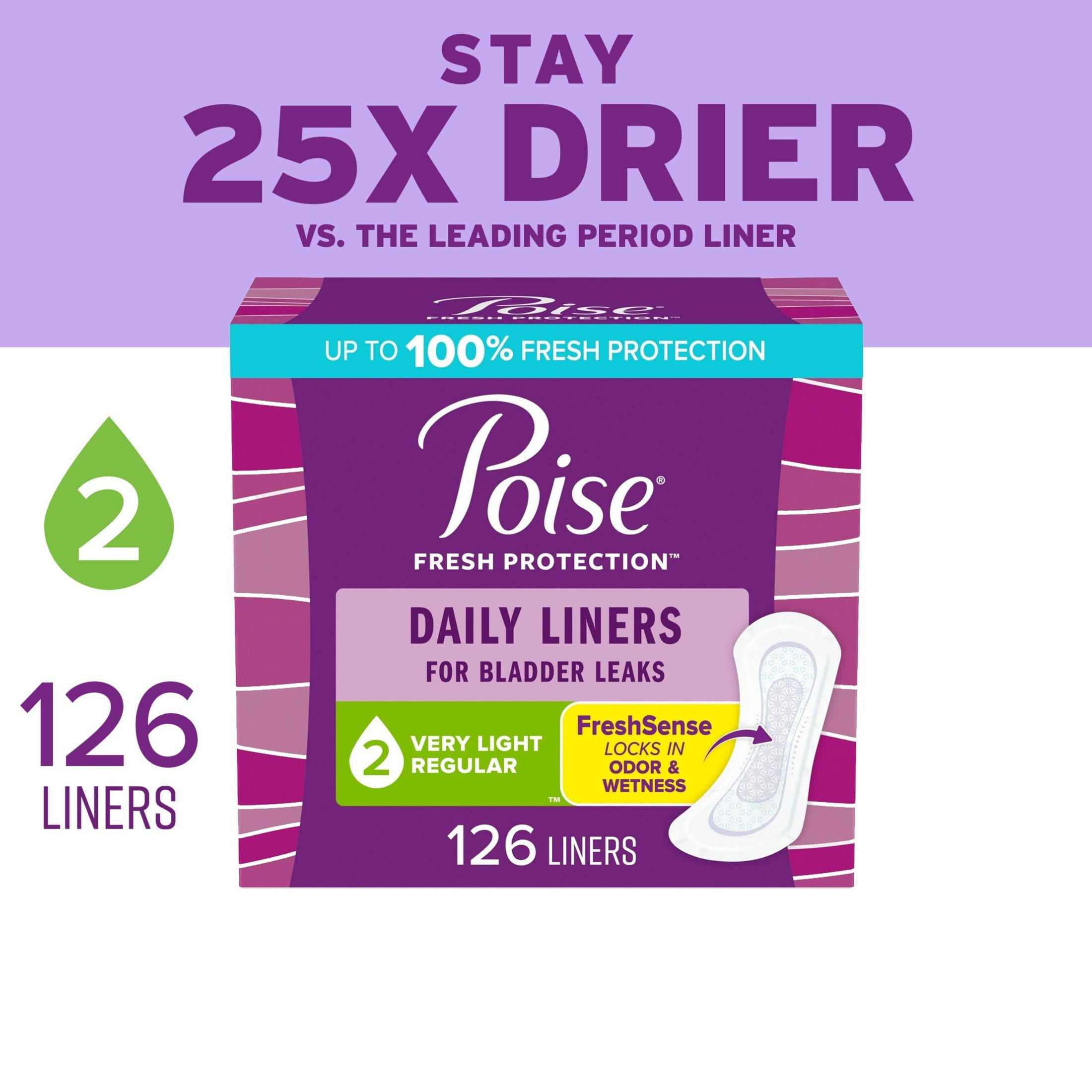 Brandclub - Poise Daily Incontinence Panty Liners, 2 Drop Very Light ...