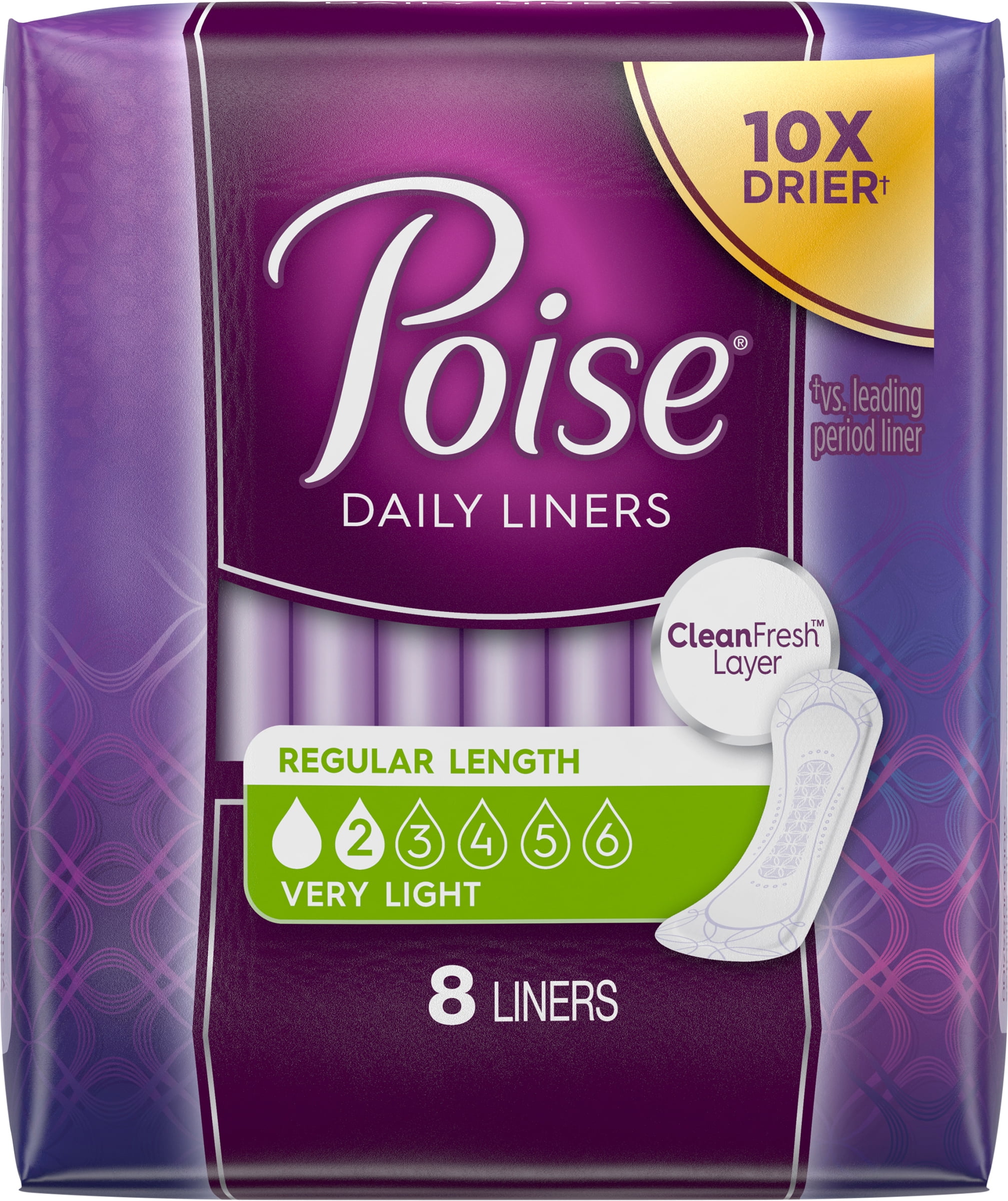 Poise Daily Liners, Incontinence Panty Liners, 2 Drop Very Absorbency ...