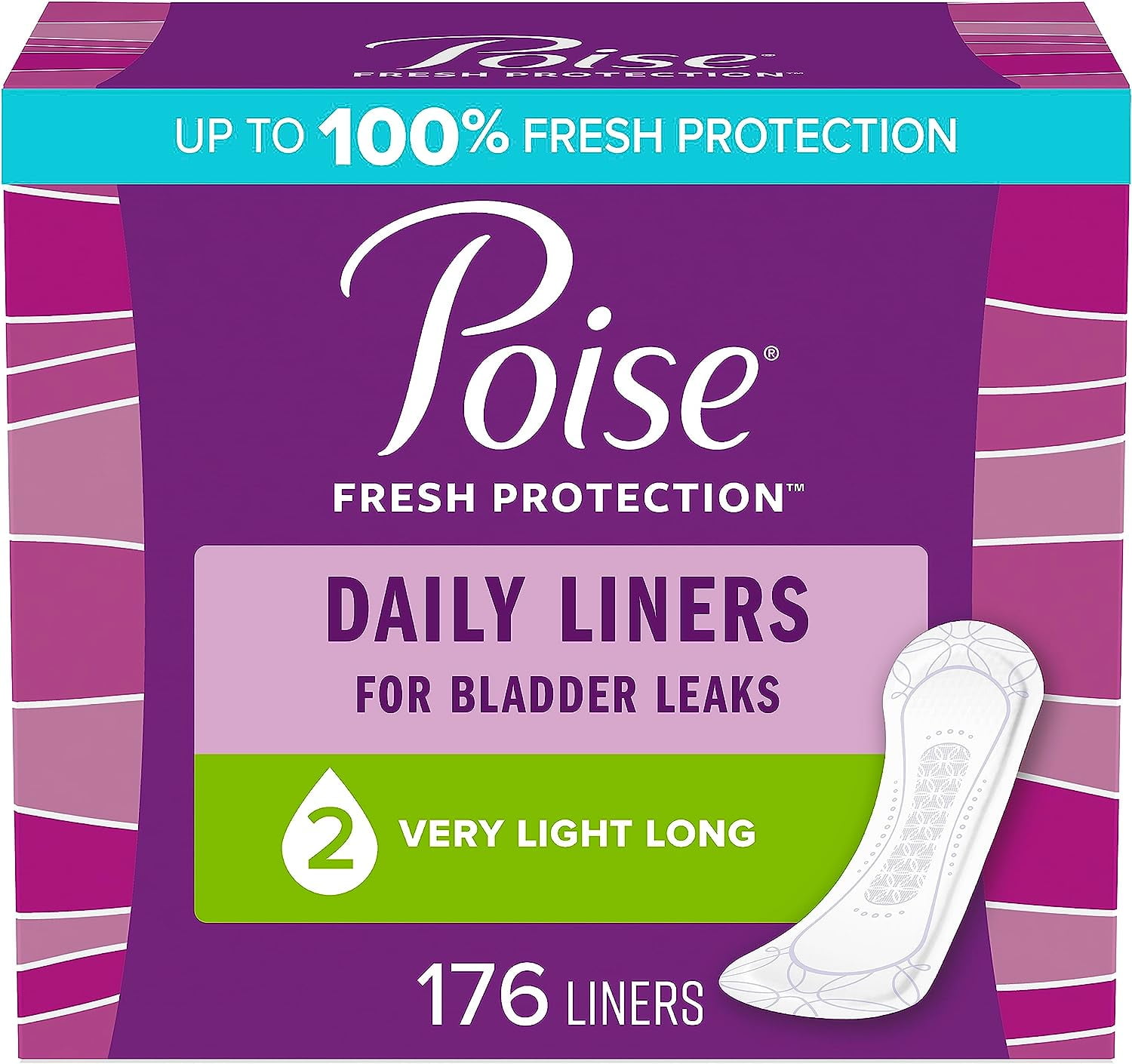 Poise Daily Incontinence Panty Liners, 2 Drop Very Light Absorbency ...