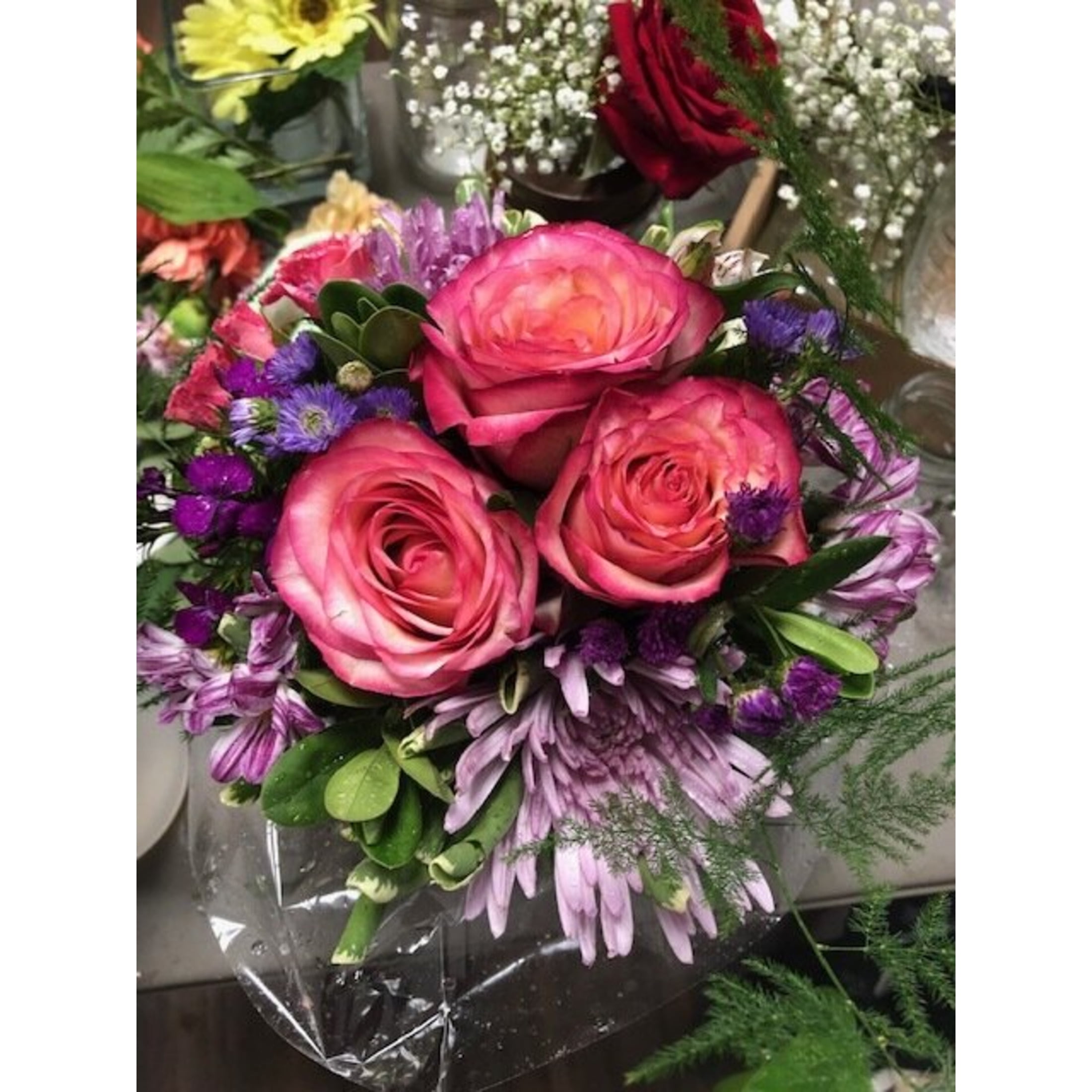 Poise Flowers & Co. Roses with Mixed Fresh Cut Flowers Wrapped or Vase ...