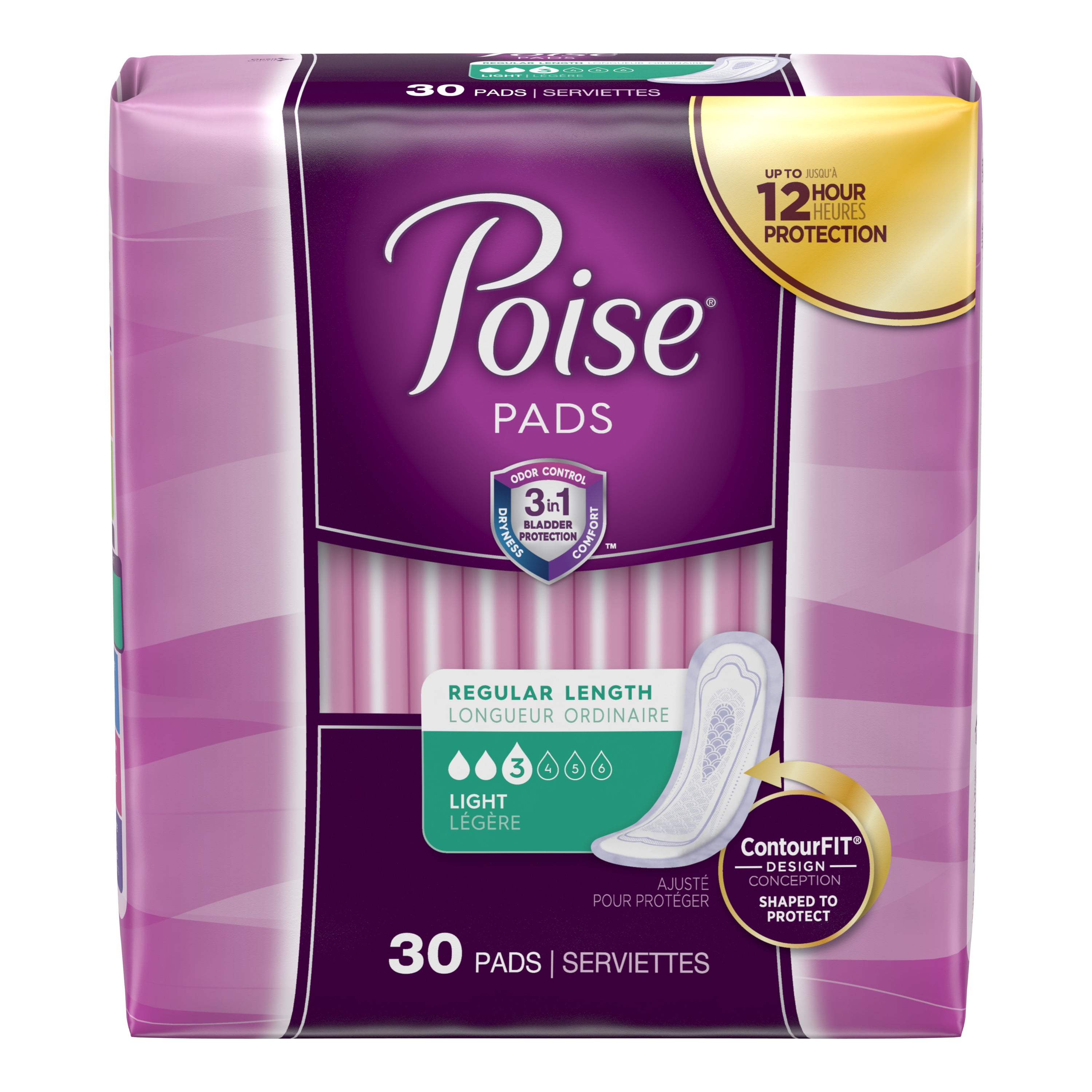 Poise Incontinence Pads Light Absorbency Regular 30 Count for Bladder ...