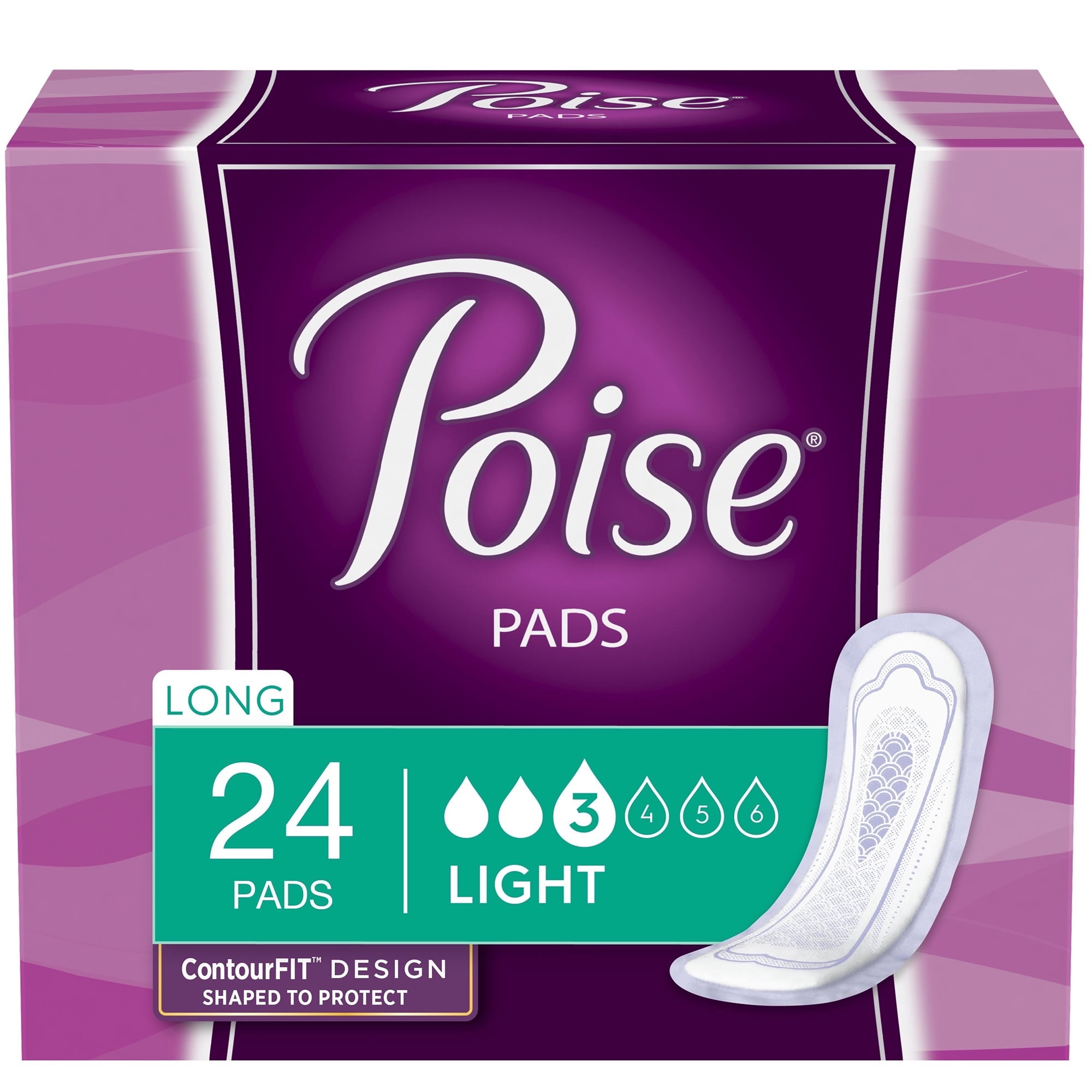 Poise Incontinence Pads for Women, 3 Drop Light Absorbency, Long Length ...