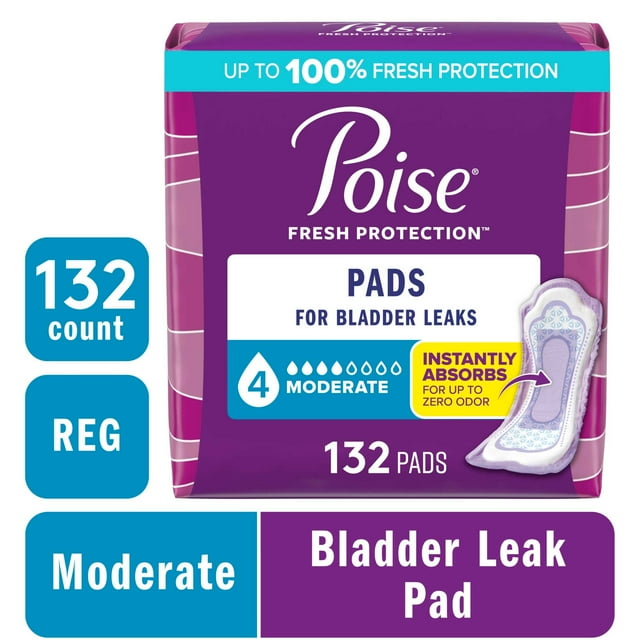 Poise Incontinence Pads for Women, 4 Drop Moderate Absorbency, Regular ...