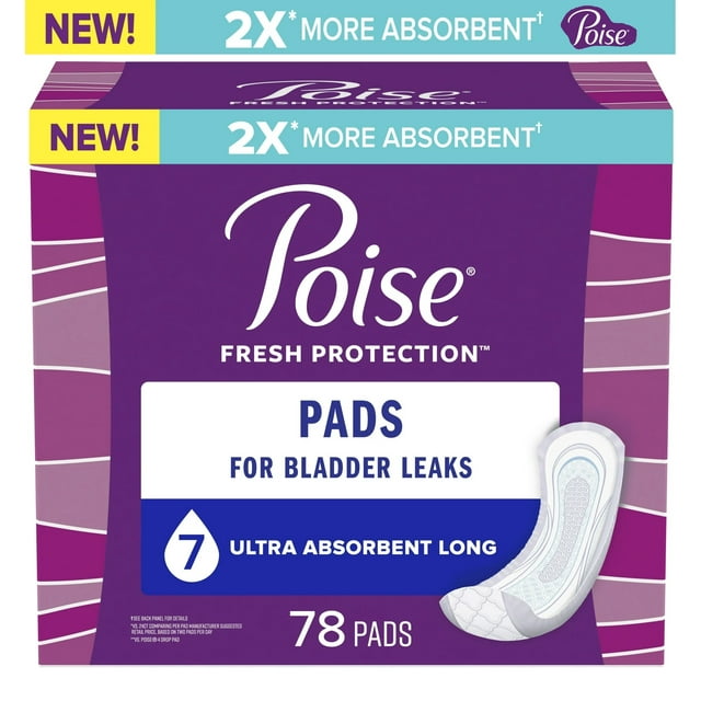 Poise Incontinence Pads for Women, 7 Drop, Ultra Absorbency, Long, 78Ct ...